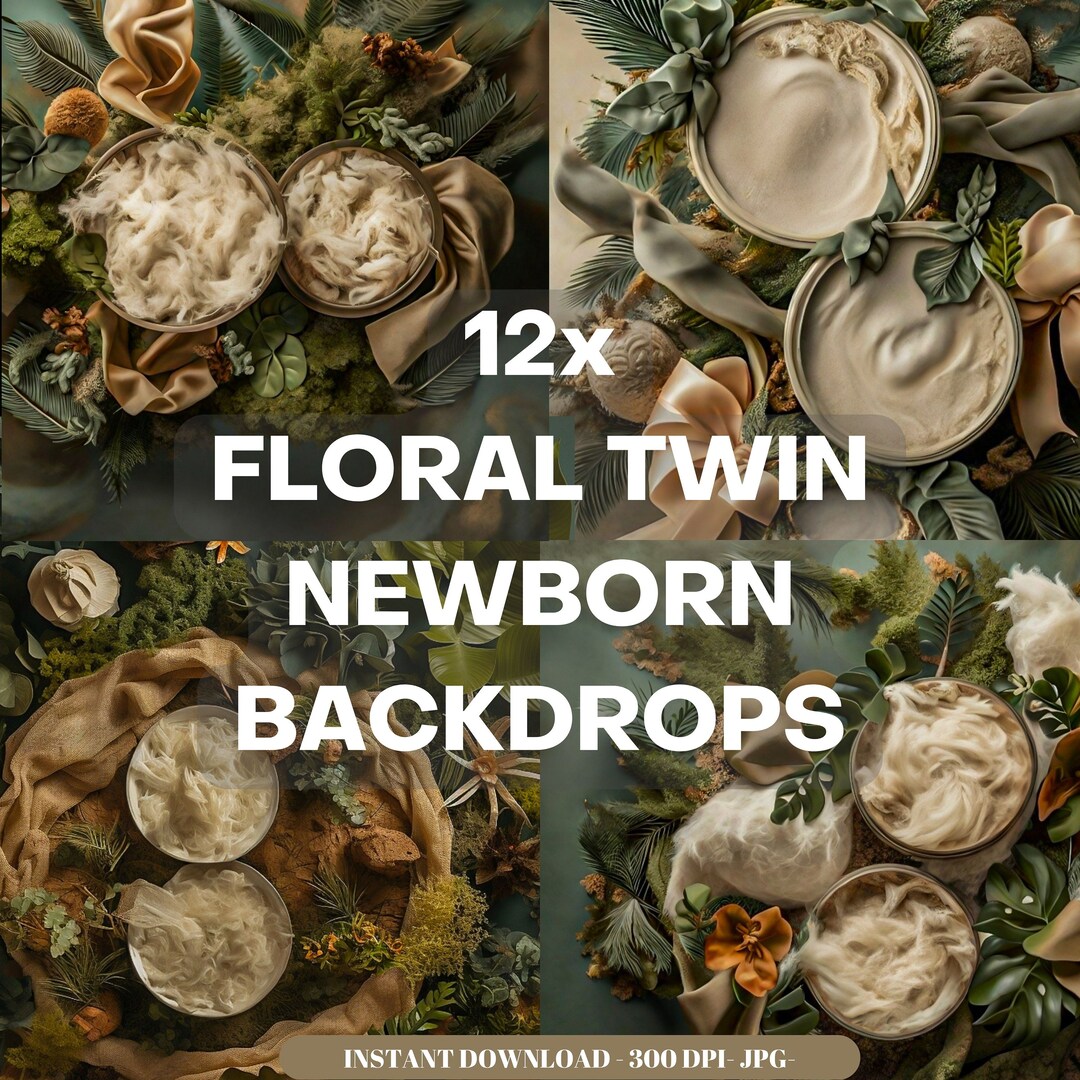 Twin Newborn, Digital Backdrop, Floral Basket, Baby, Twin Digital ...