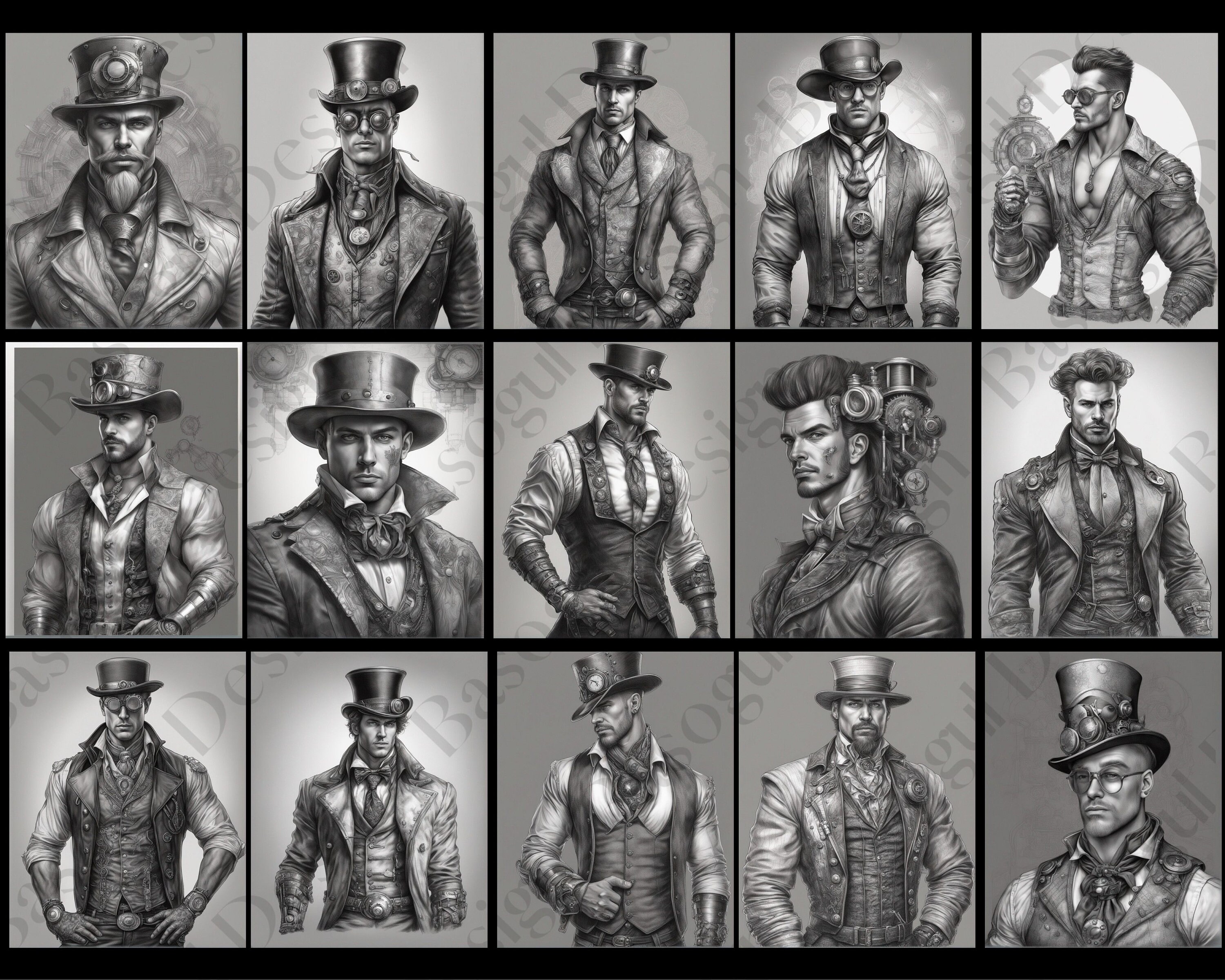 Steampunk Man Clipart: fashion STEAMPUNK Clipart Man Watercolor Clipart ...
