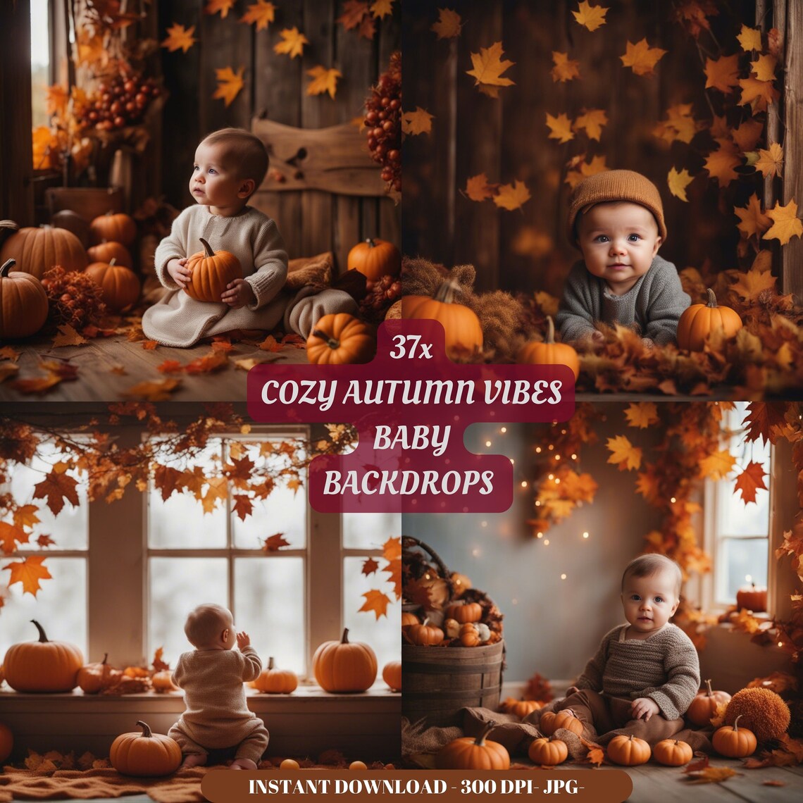 Autumn Baby Digital Backdrop Photography Background Pumpkin Fall Leaves ...