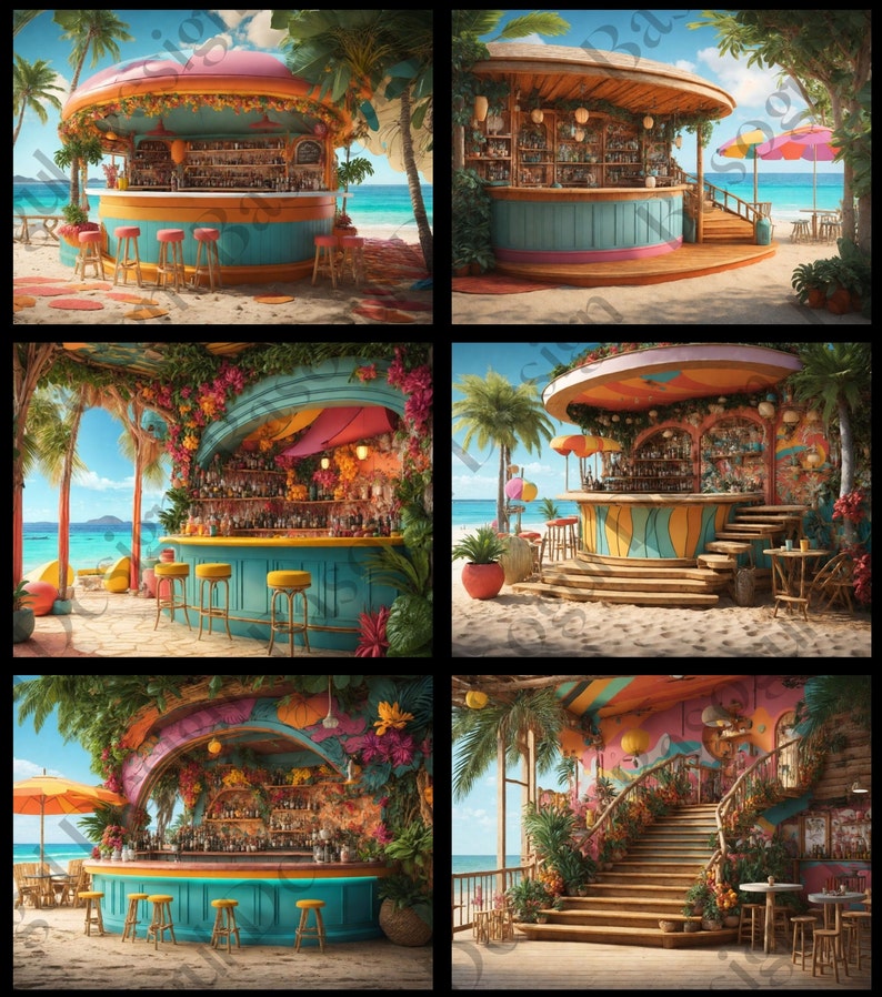 Tropical Beach Bar Digital Backdrop Summer Colorful Holiday Props ...