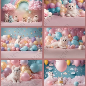 Kitten Birthday Party Digital Backdrop Kitty Background Photography ...