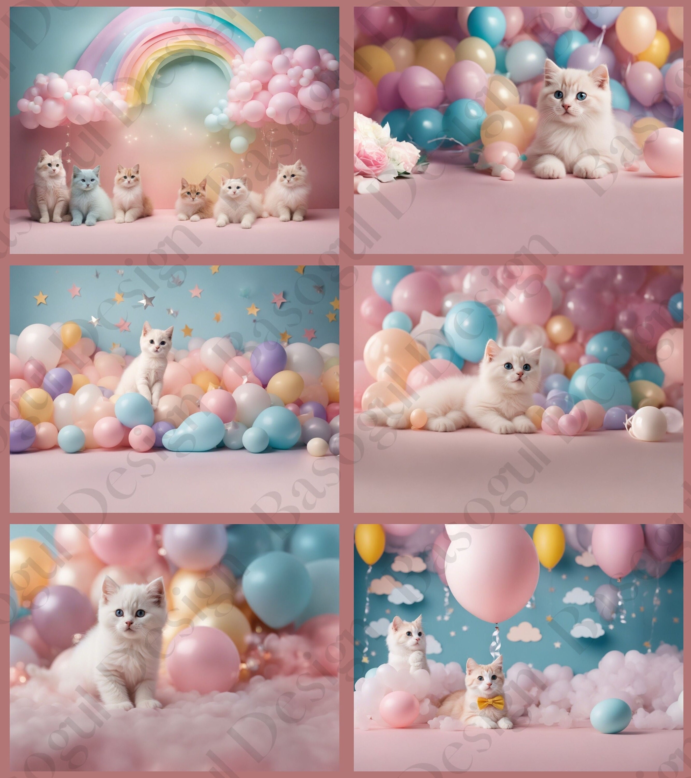 Kitten Birthday Party Digital Backdrop Kitty Background Photography ...