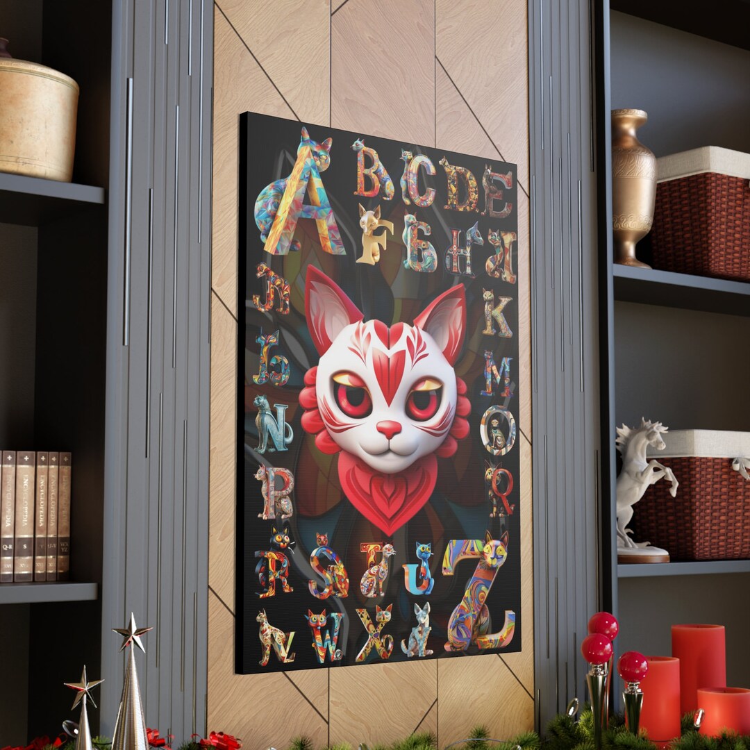 Cat Alphabet Letters Set, 3d Cats for Art Canvas Gallery Wraps, Home ...