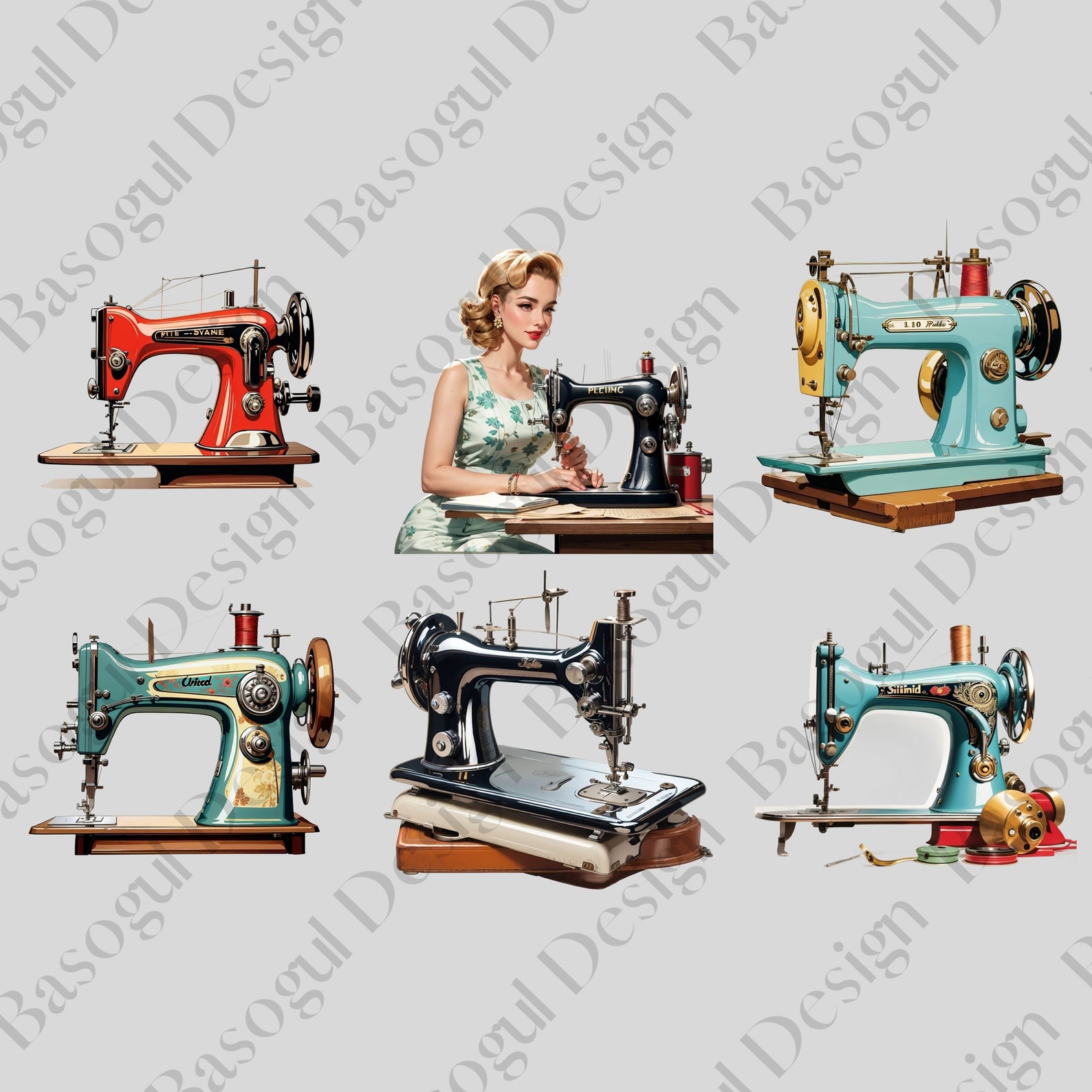 Retro Sewing Machine Clipart Png 3d Vintage Sewing Machine Clipart ...