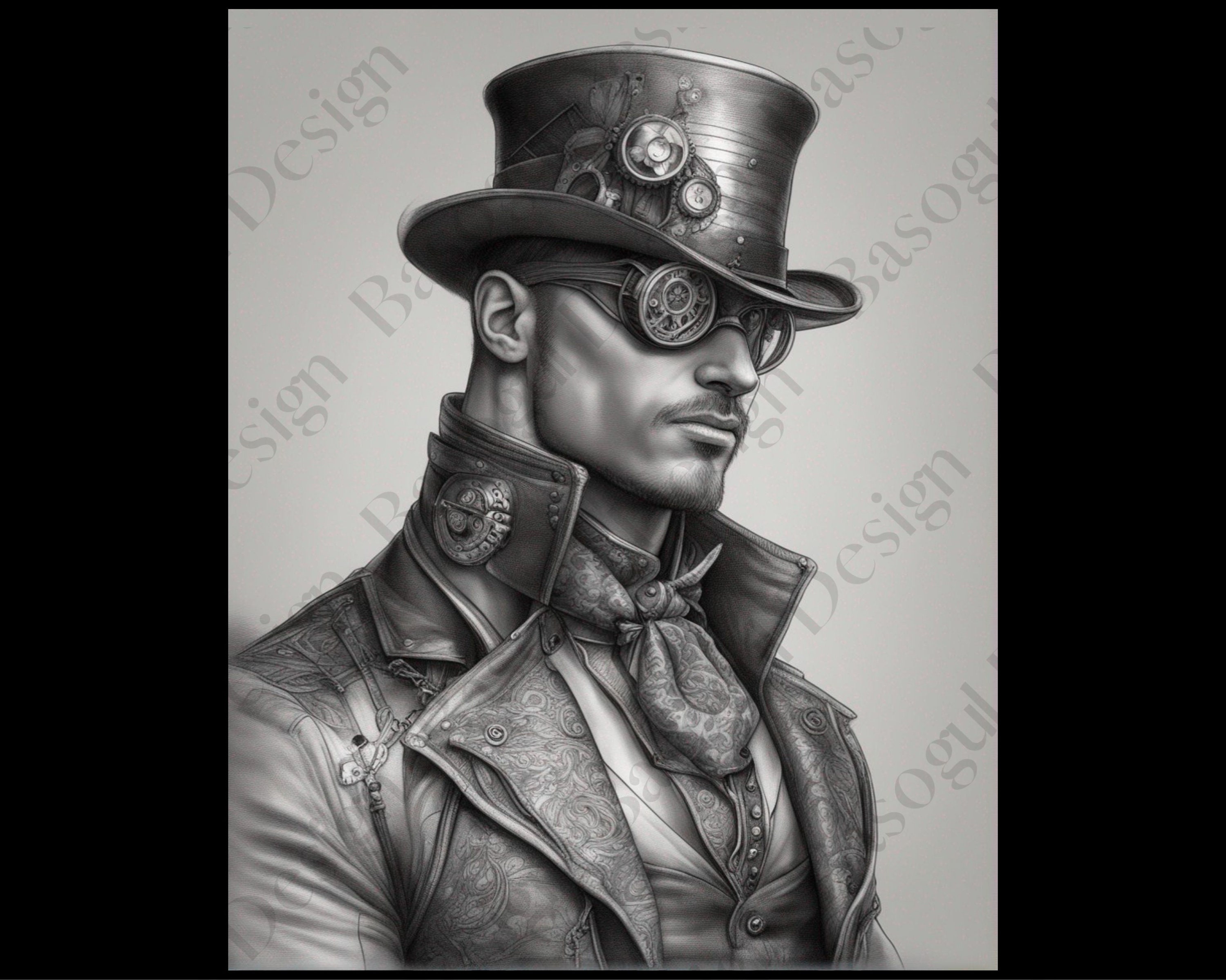 Steampunk Man Clipart: fashion STEAMPUNK Clipart Man Watercolor Clipart ...