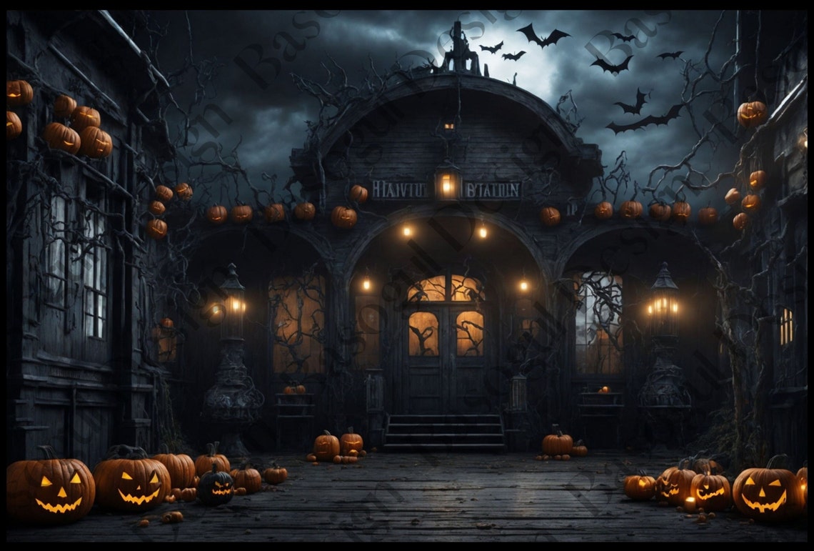 Halloween Backdrop Haunted Train Station: halloween - Etsy