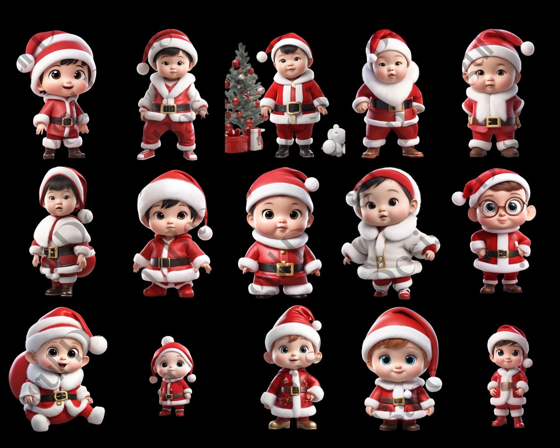 Chibi Baby Santa Clipart Png: baby SANTA Clipart 3d Little Girl Boy ...