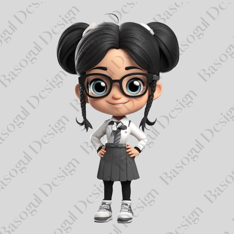 Nerd Chibi Girl Clipart Png: chibi GIRL Clipart Printable Clipart Black ...