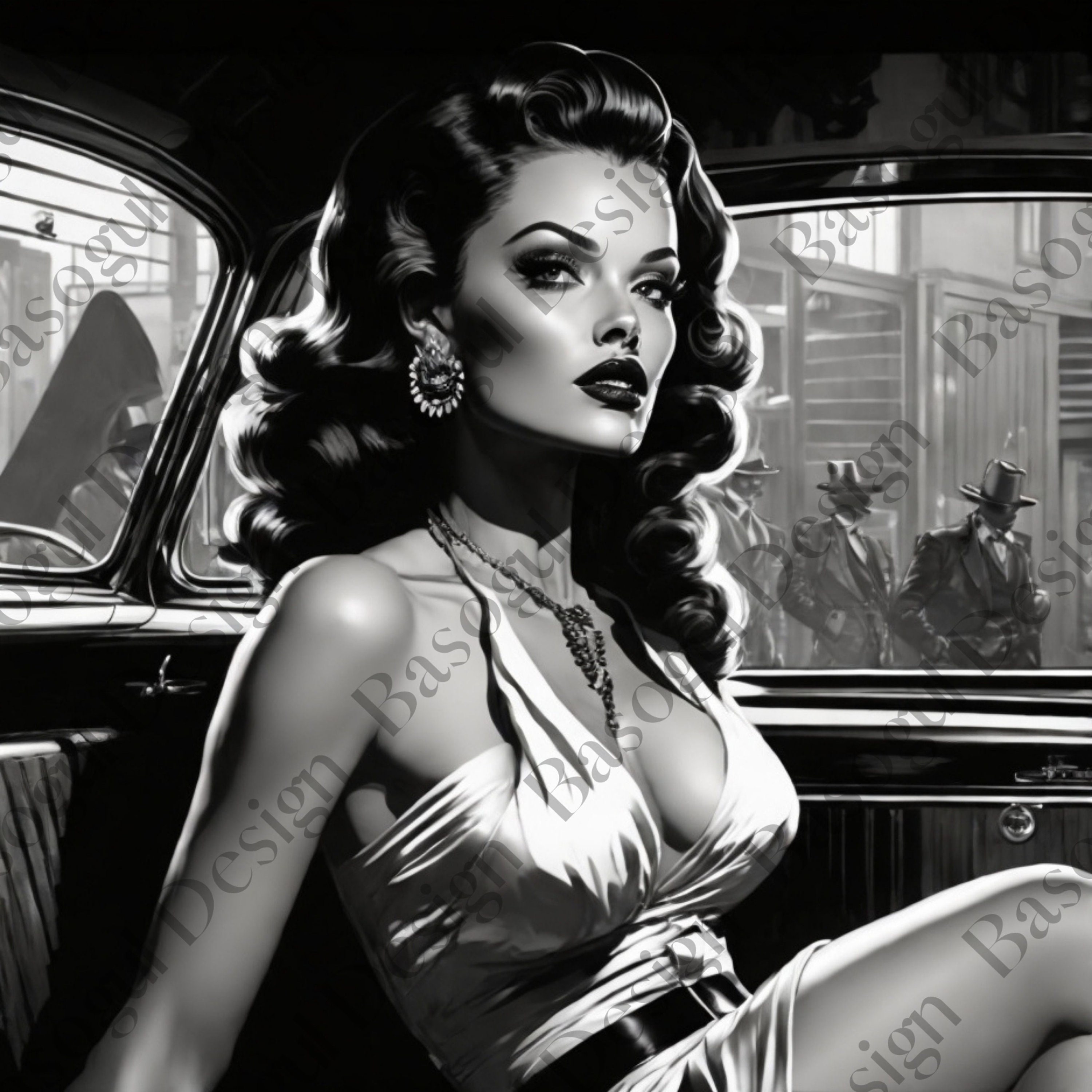 Femme Fatale Woman Clipart Film Noir Black And White Pin Up Etsy