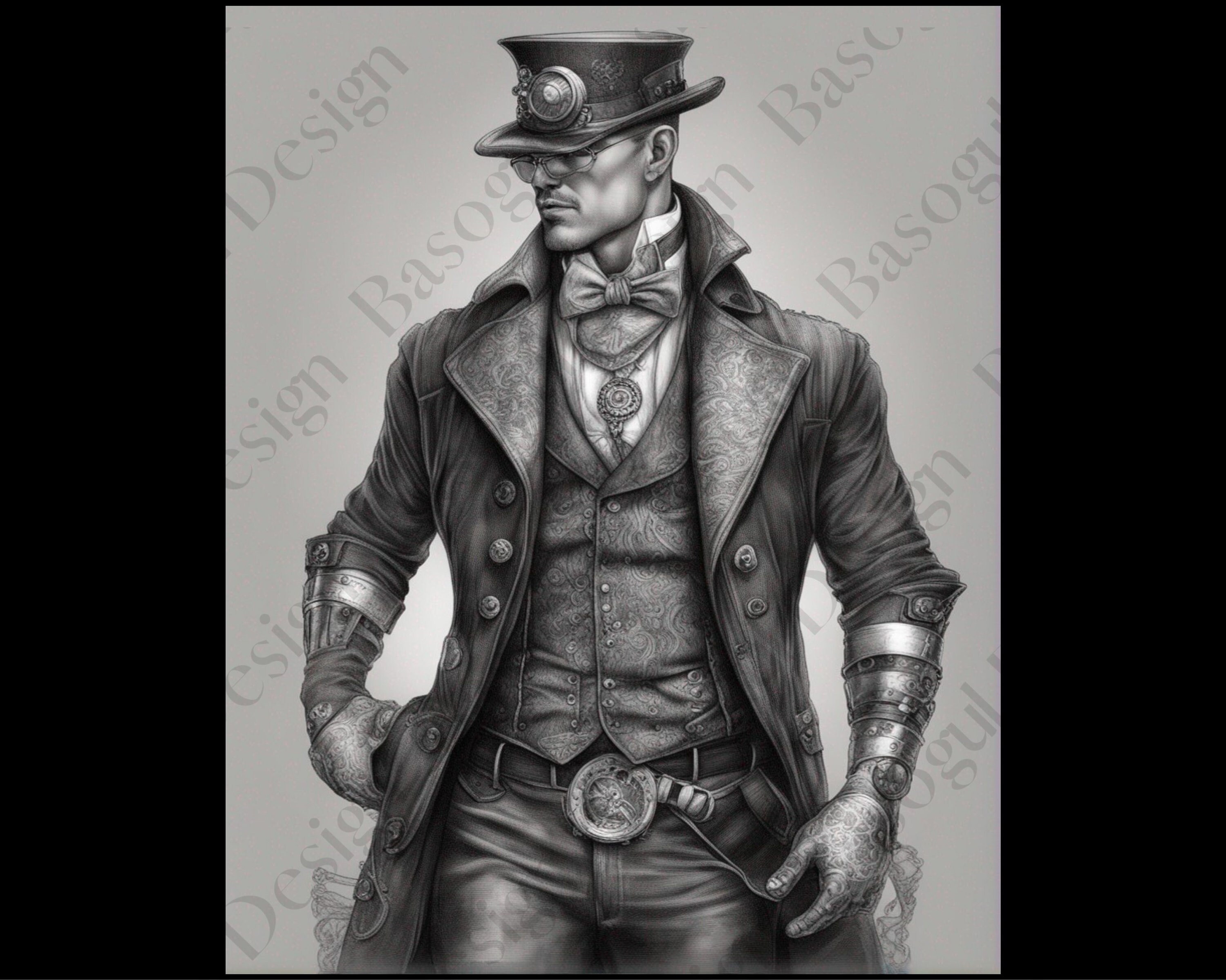 Steampunk Man Clipart: fashion STEAMPUNK Clipart Man Watercolor Clipart ...