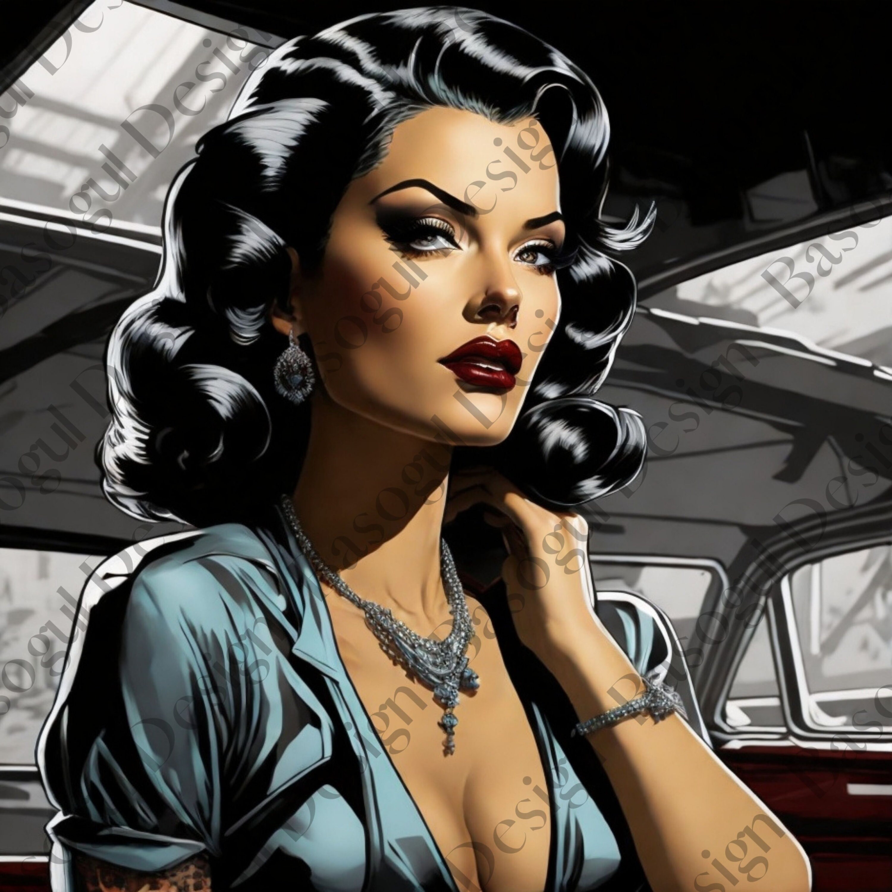 Femme Fatale Woman Clipart Film Noir Black And White Pin Up Etsy