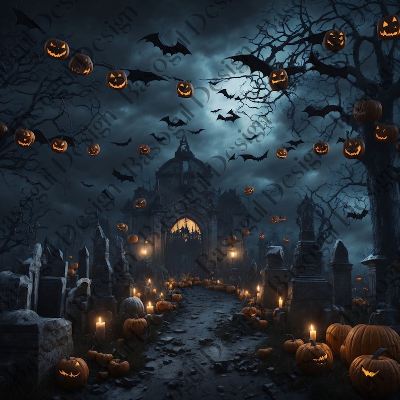 Halloween Backdrop Cemetery: halloween DIGITAL - Etsy