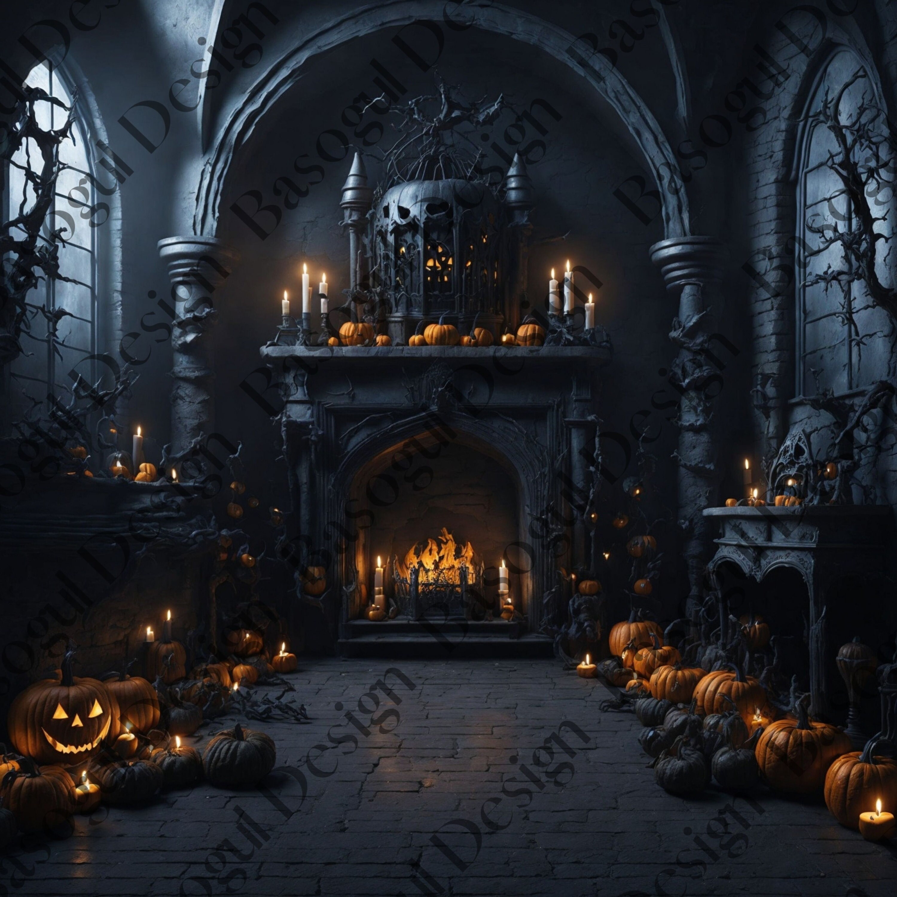 Fireplace Halloween Backdrop Party Decor Kids Toddler Child Photography ...