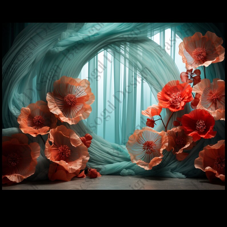 Teal Coral Maternity Digital Backdrop Photography Background Wedding ...