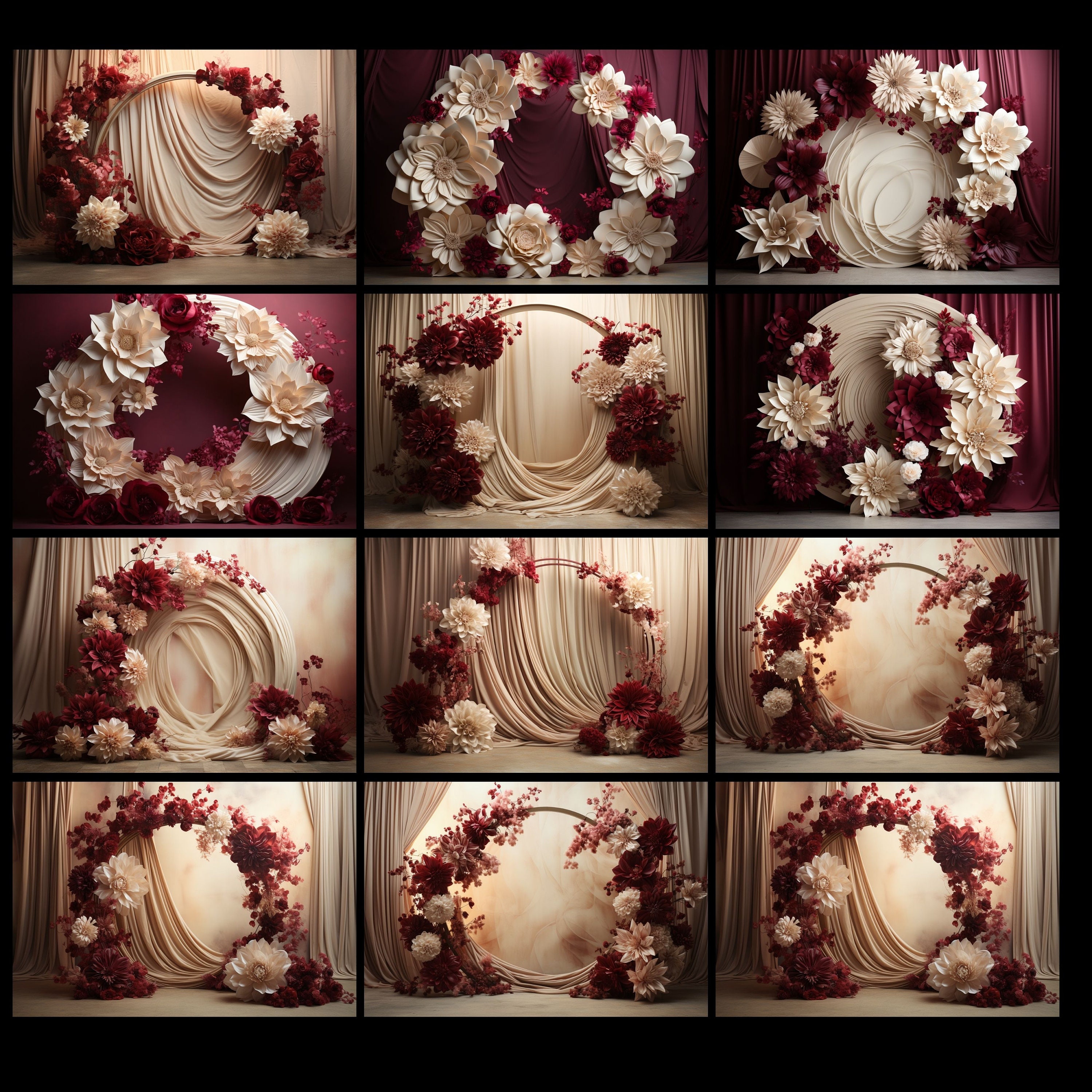 Maroon Cream Maternity Digital Backdrop Photography Background Wedding ...