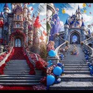 Princess Castle Staircase Backdrop, Palace, Balloons, Portrait Digital ...