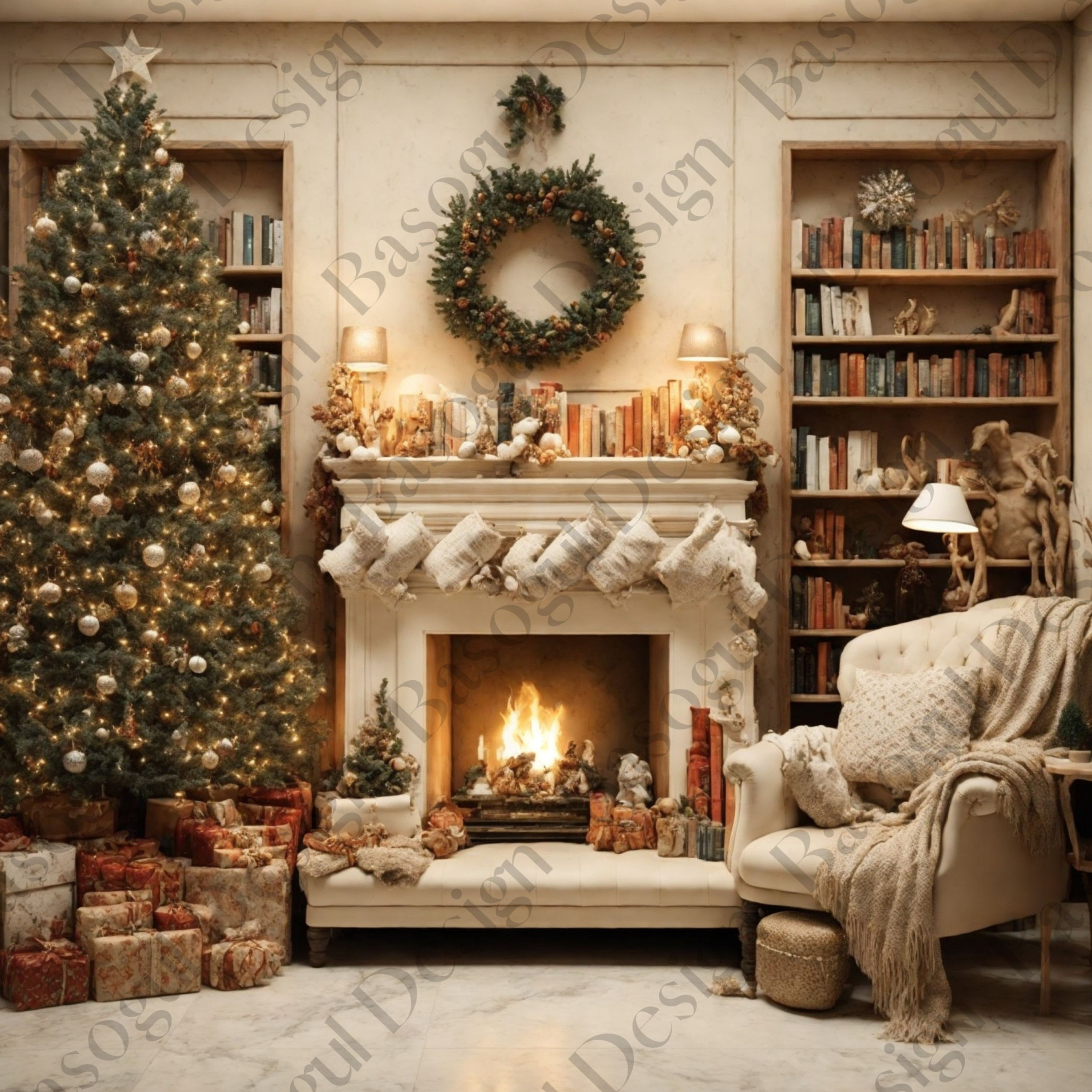 Fireplace Room Christmas Digital Backdrop Photography - Etsy