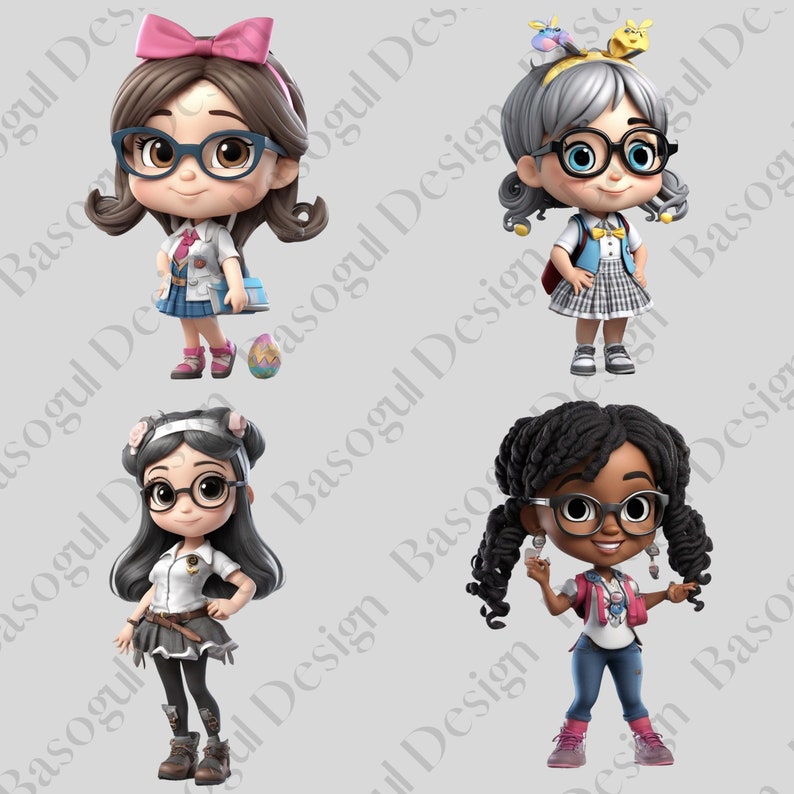Nerd Chibi Girl Clipart Png: chibi GIRL Clipart Printable Clipart Black ...