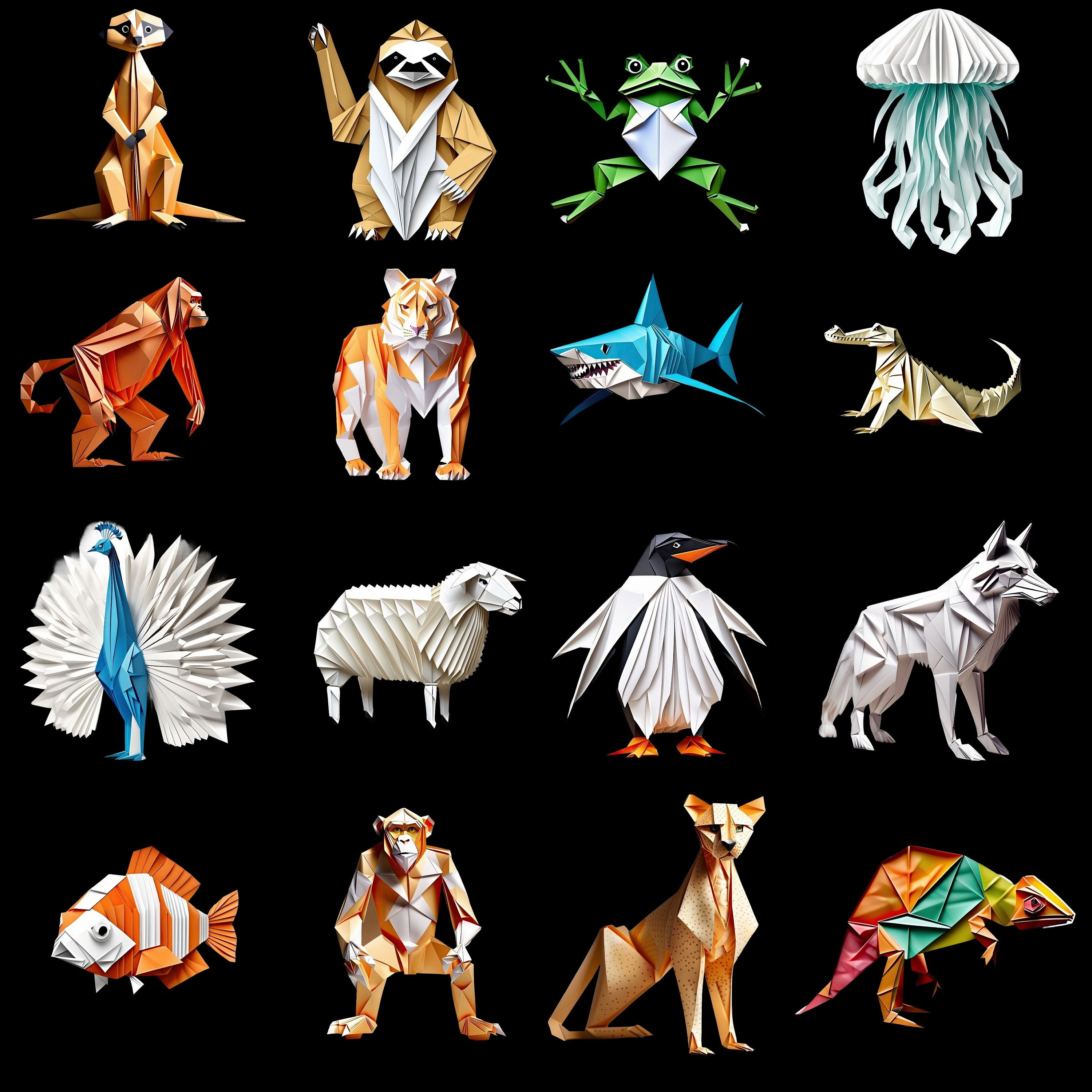 Origami Animals Clipart Png: animals Clipart - Etsy