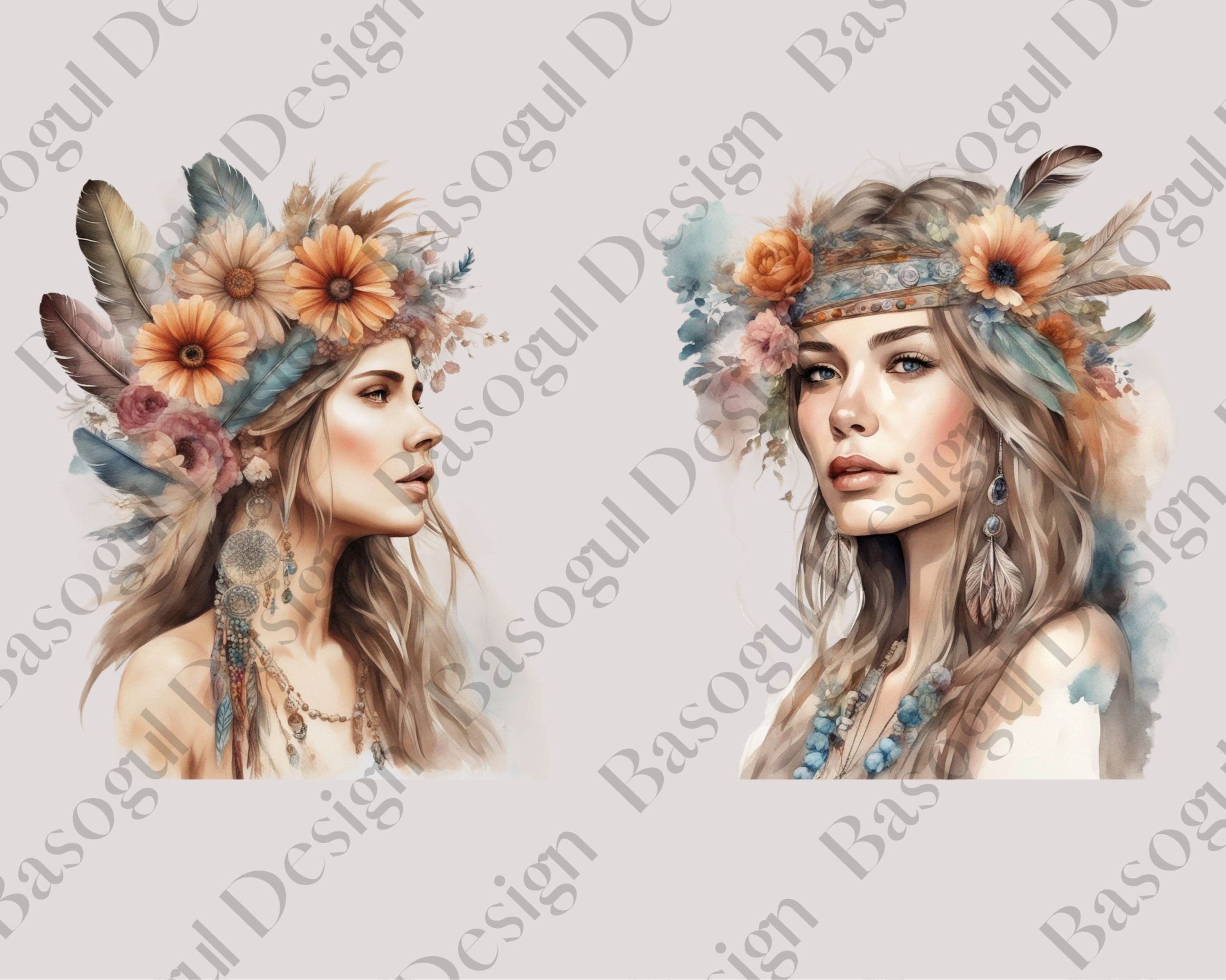 Boho Woman Clipart Watercolor Png: boho GIRL Clipart Bohemian Woman ...