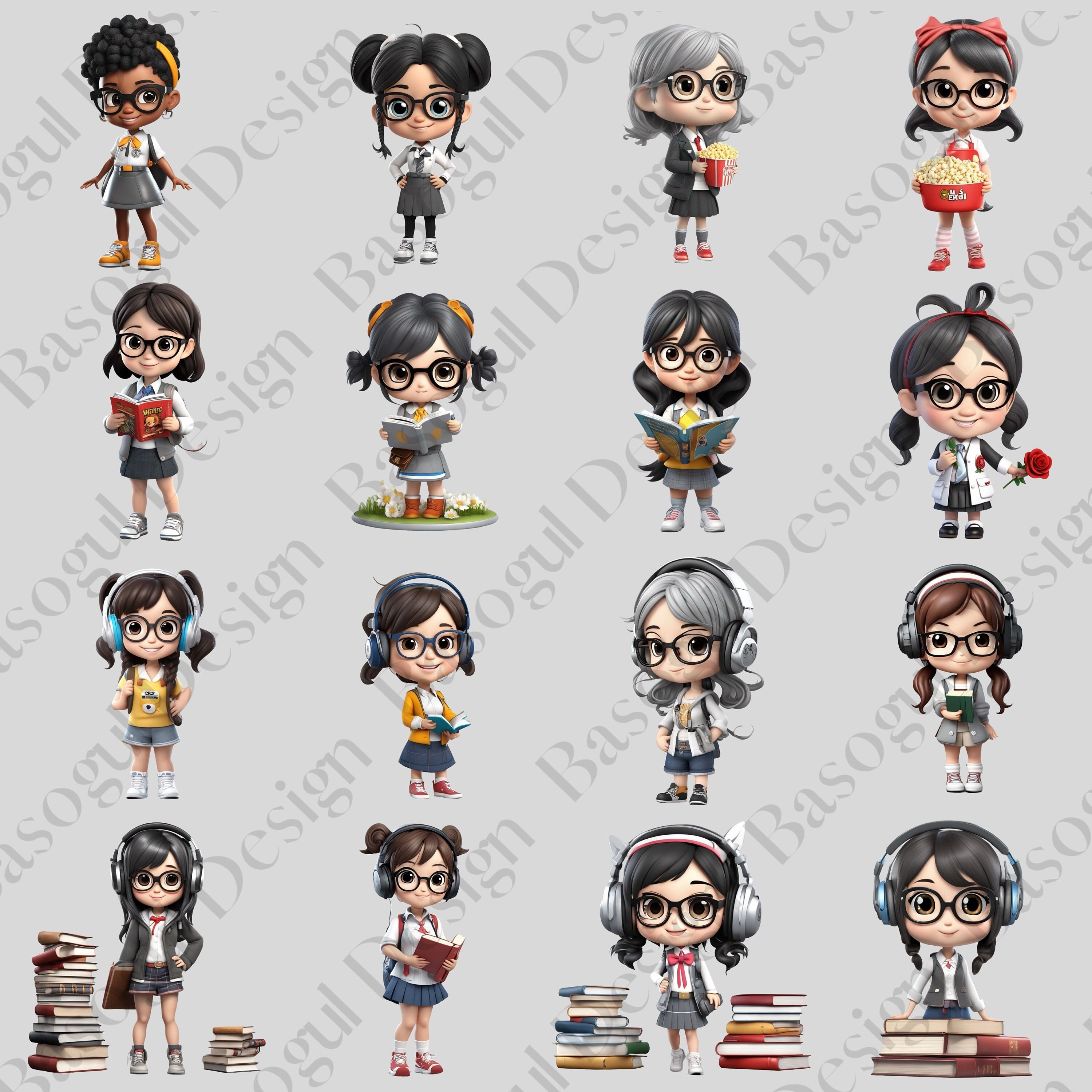 Nerd Chibi Girl Clipart Png: chibi GIRL Clipart Printable Clipart Black ...
