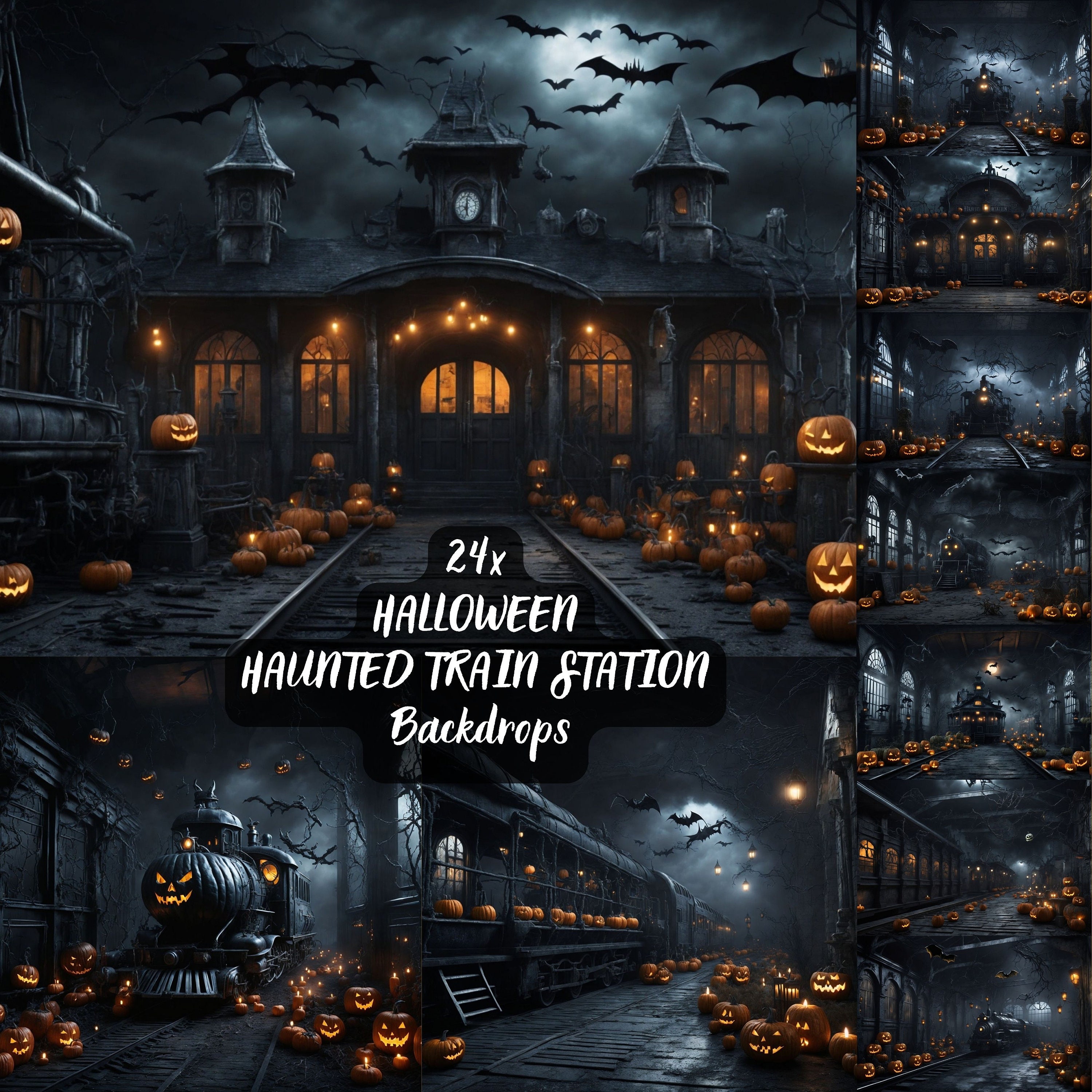 Halloween Backdrop Haunted Train Station: halloween - Etsy