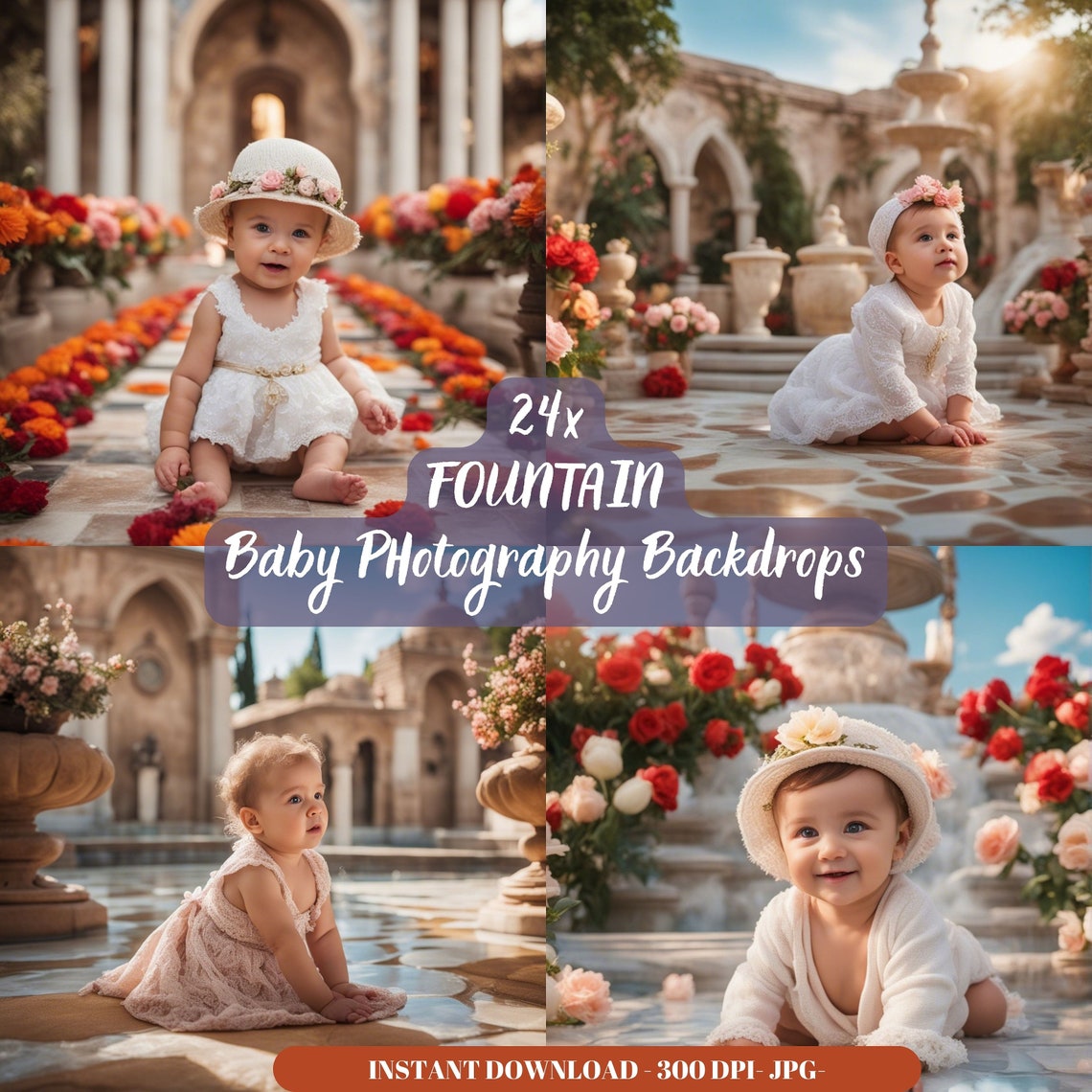 Fountain Baby Digital Backdrop Photography Background Ancient - Etsy