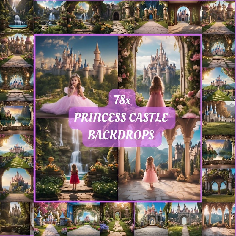 Princess Castle Backdrop Cinderella Palace Digital Background Portrait for Girls Child Kids ...