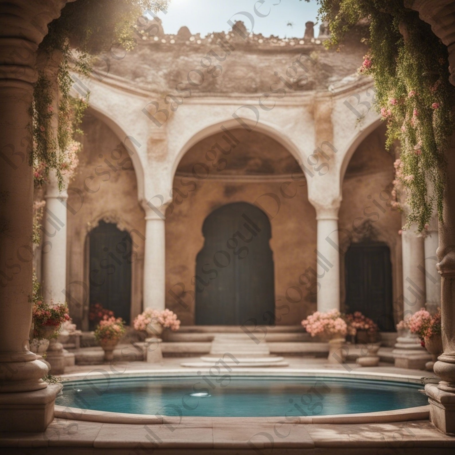 Fountain Wedding Digital Backdrop Photography Background Wedding Temple ...