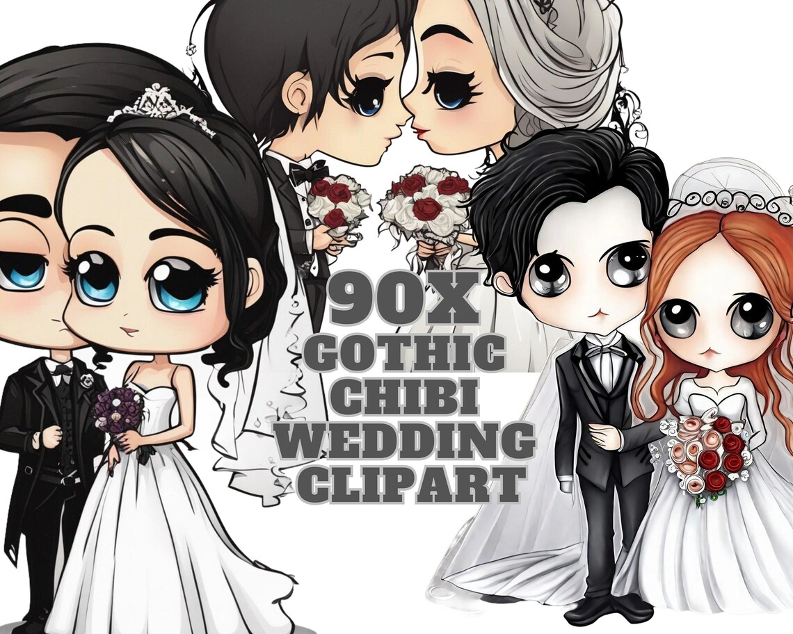 Gothic Chibi Wedding Clipart Gothic Bride Groom Clipart - Etsy