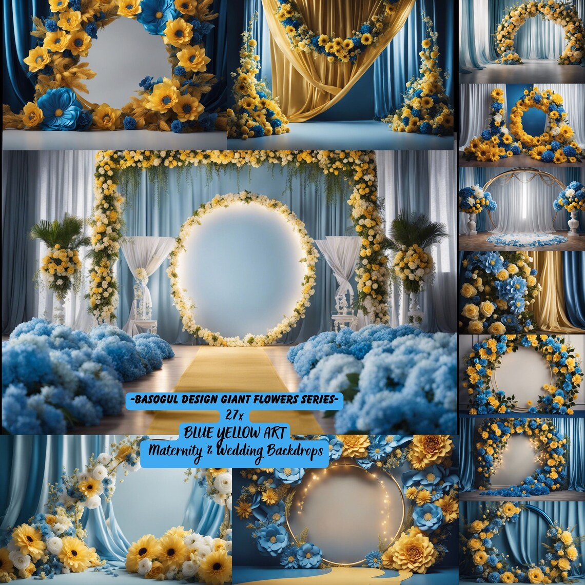 Blue Yellow Maternity Digital Backdrop Photography Background Wedding ...