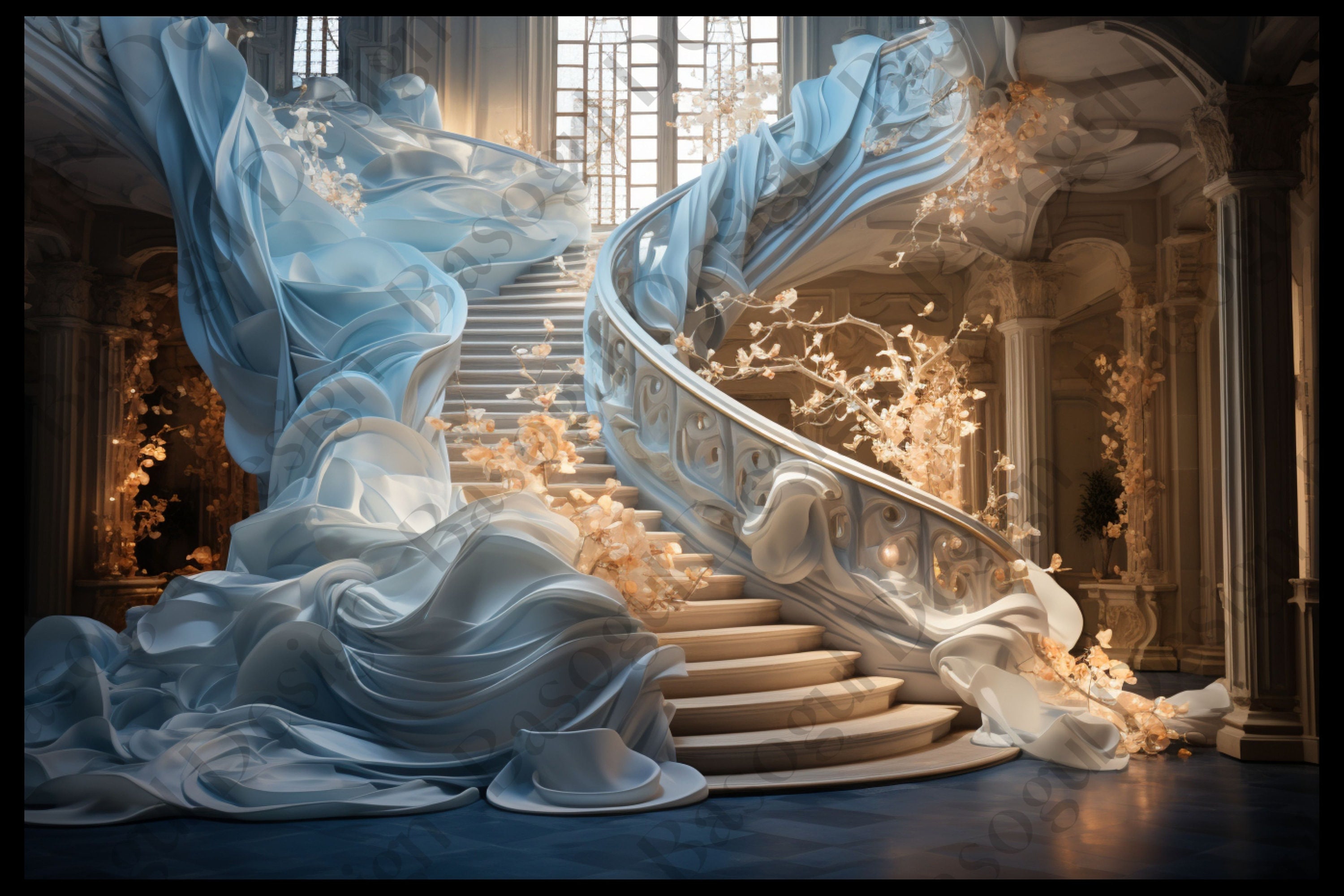 Staircase Wedding Digital Backdrop, Abstract Floral Staircase ...