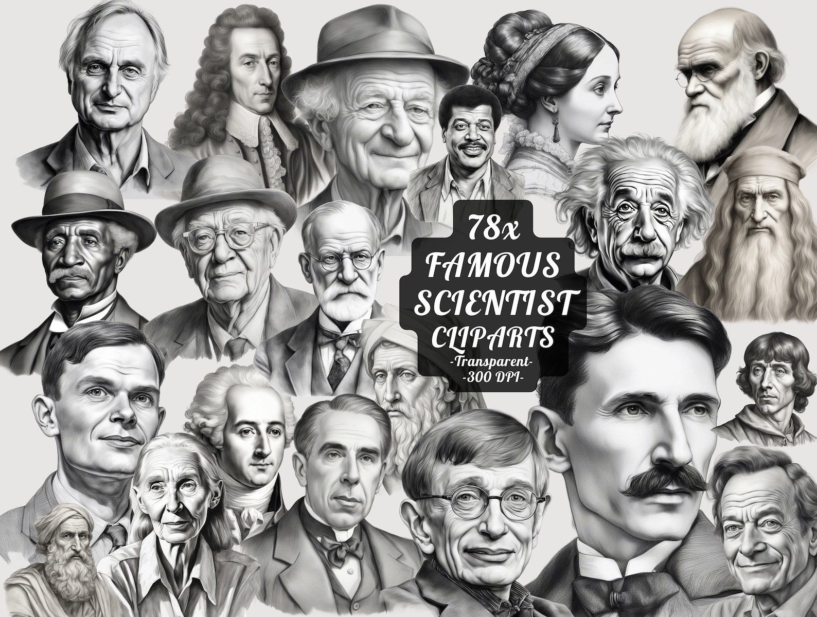 Famous Scientists Clipart Png Educational Clipart Black White ...