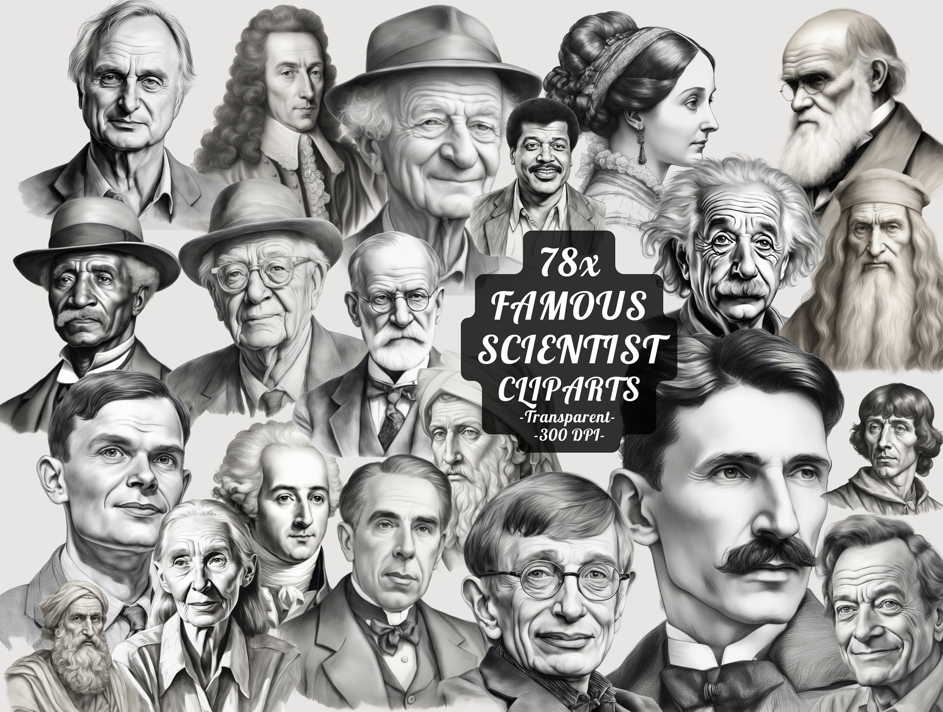 Famous Scientists Clipart Png Educational Clipart Black White ...