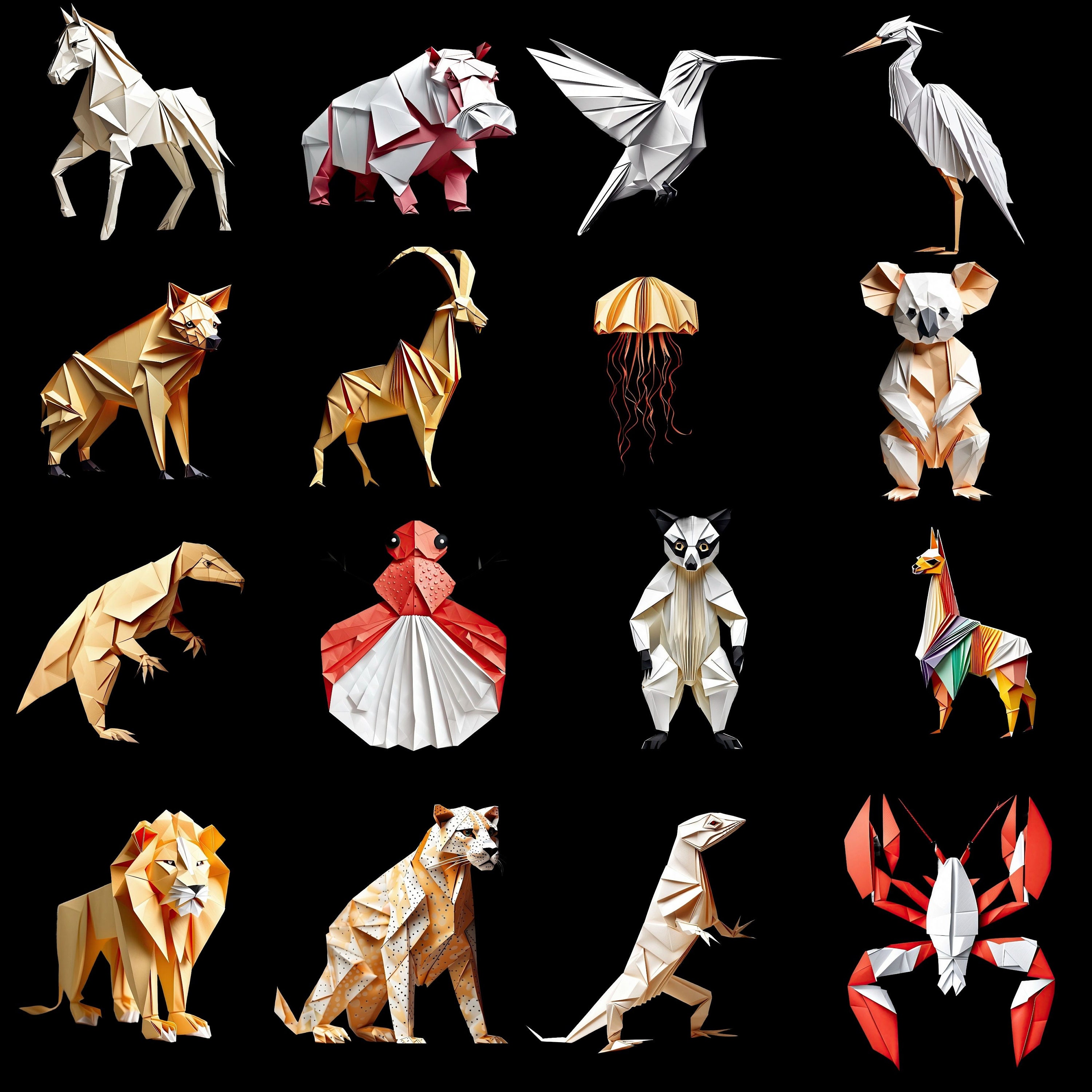 Origami Animals Clipart Png: animals Clipart - Etsy