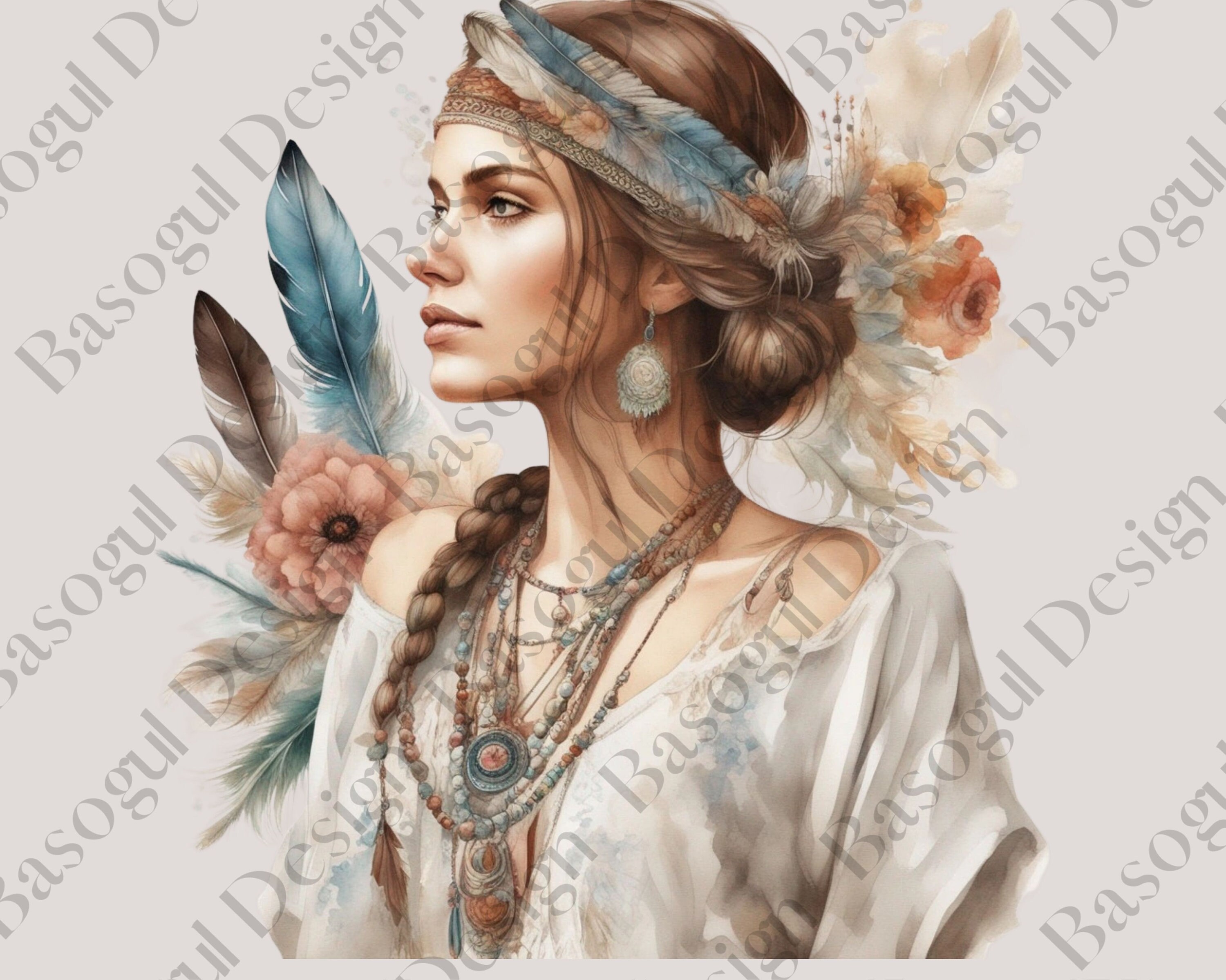 Boho Woman Clipart Watercolor Png: boho GIRL Clipart Bohemian Woman ...