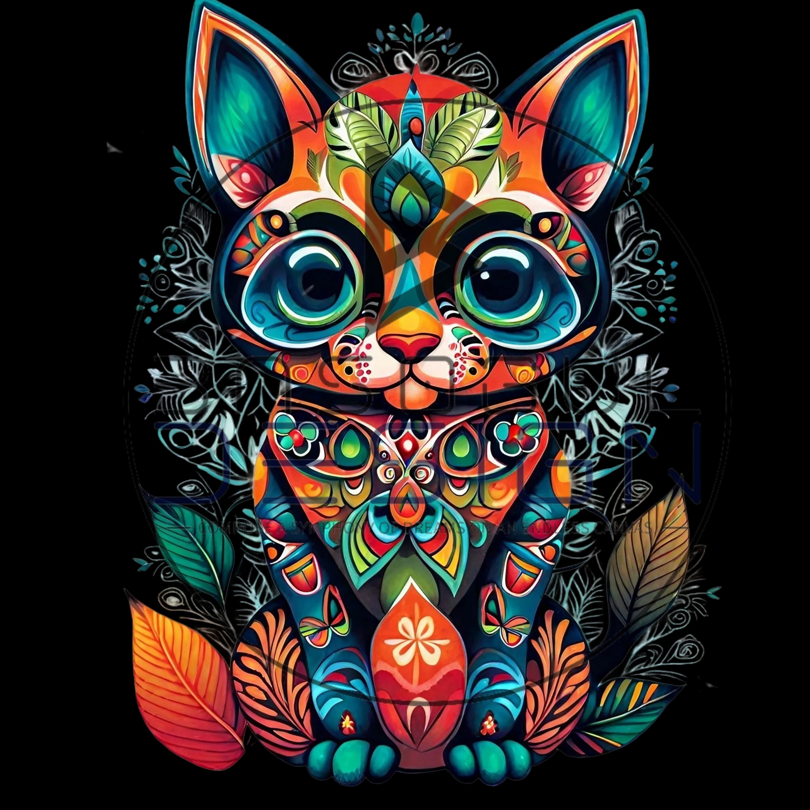 Cat Clipart Mexican Art, Cat Drawing Clipart, Colorful Cat Clipart ...