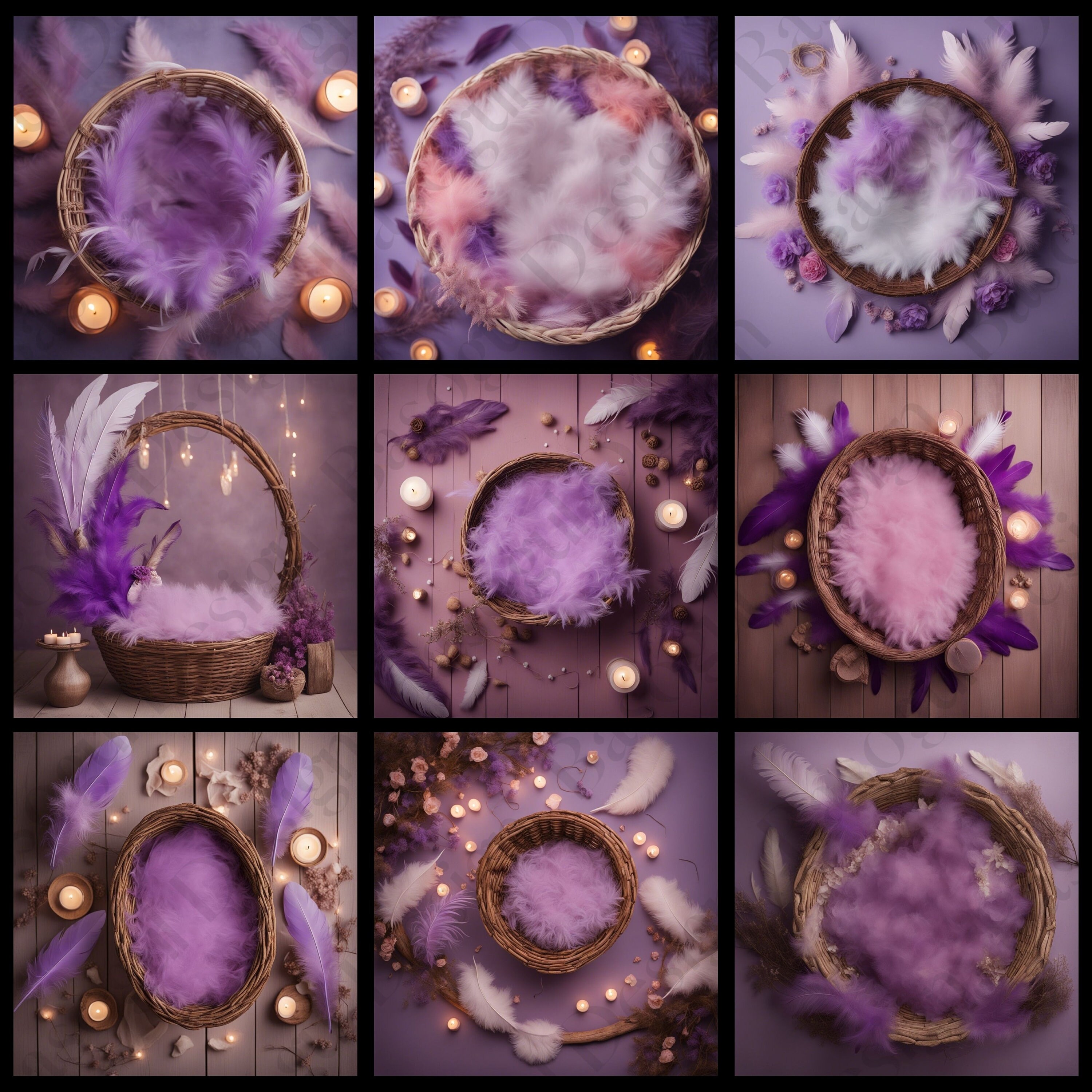 Purple Feathers Newborn Digital Backdrop Photography Background Newborn ...