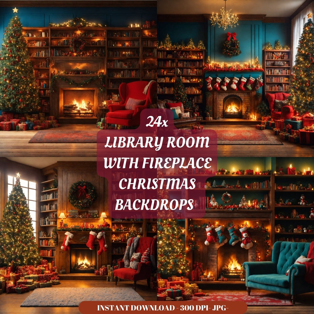Fireplace Room Christmas Digital Backdrop Photography Background ...