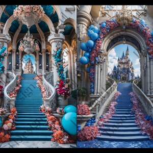 Princess Castle Staircase Backdrop, Palace, Balloons, Portrait Digital ...