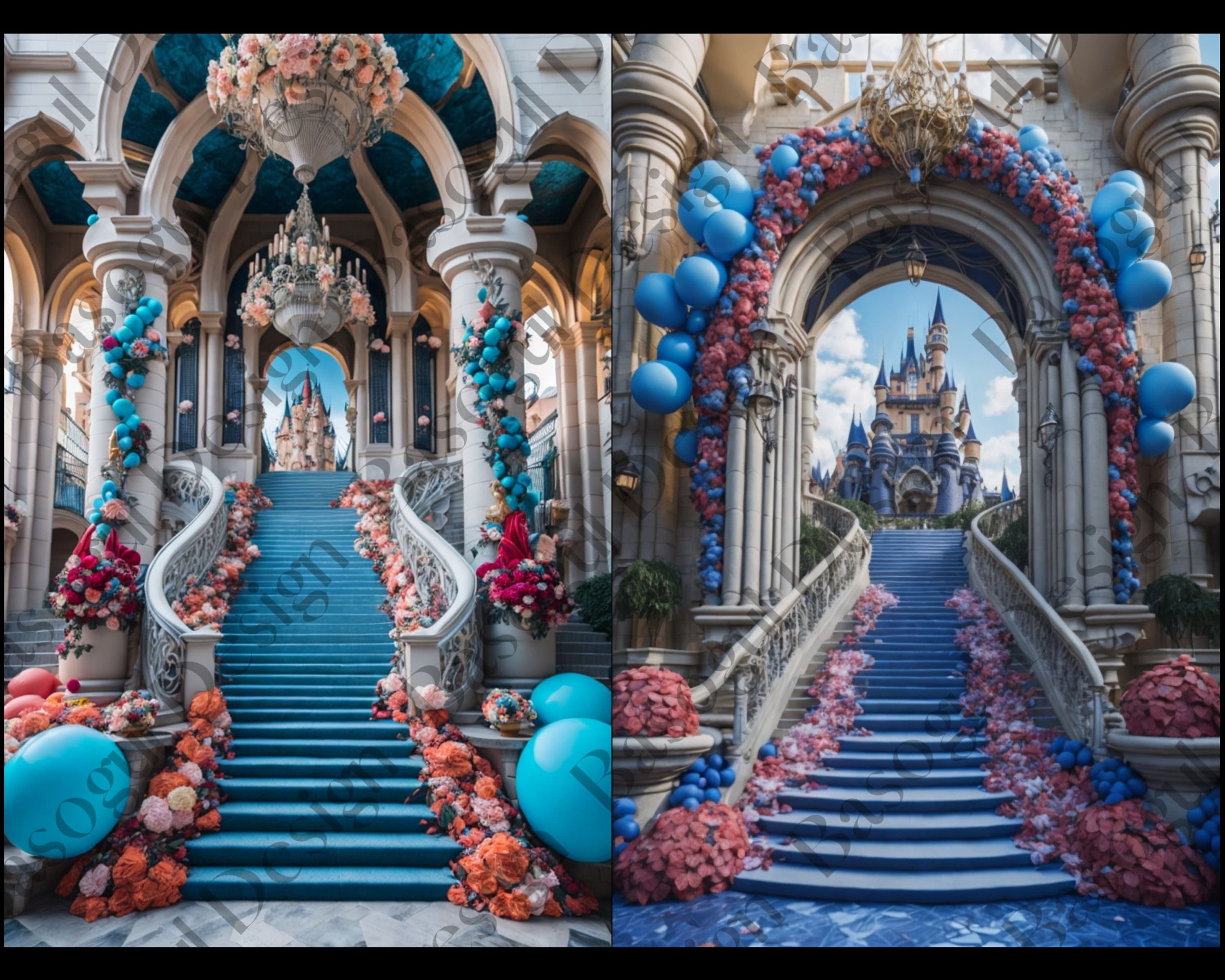 Princess Castle Staircase Backdrop, Palace, Balloons, Portrait Digital ...