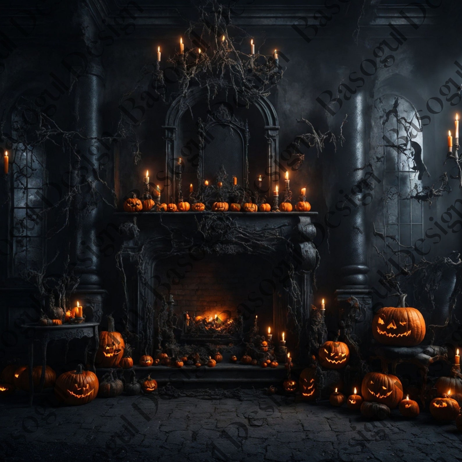 Fireplace Halloween Backdrop Party Decor Kids Toddler Child Photography ...