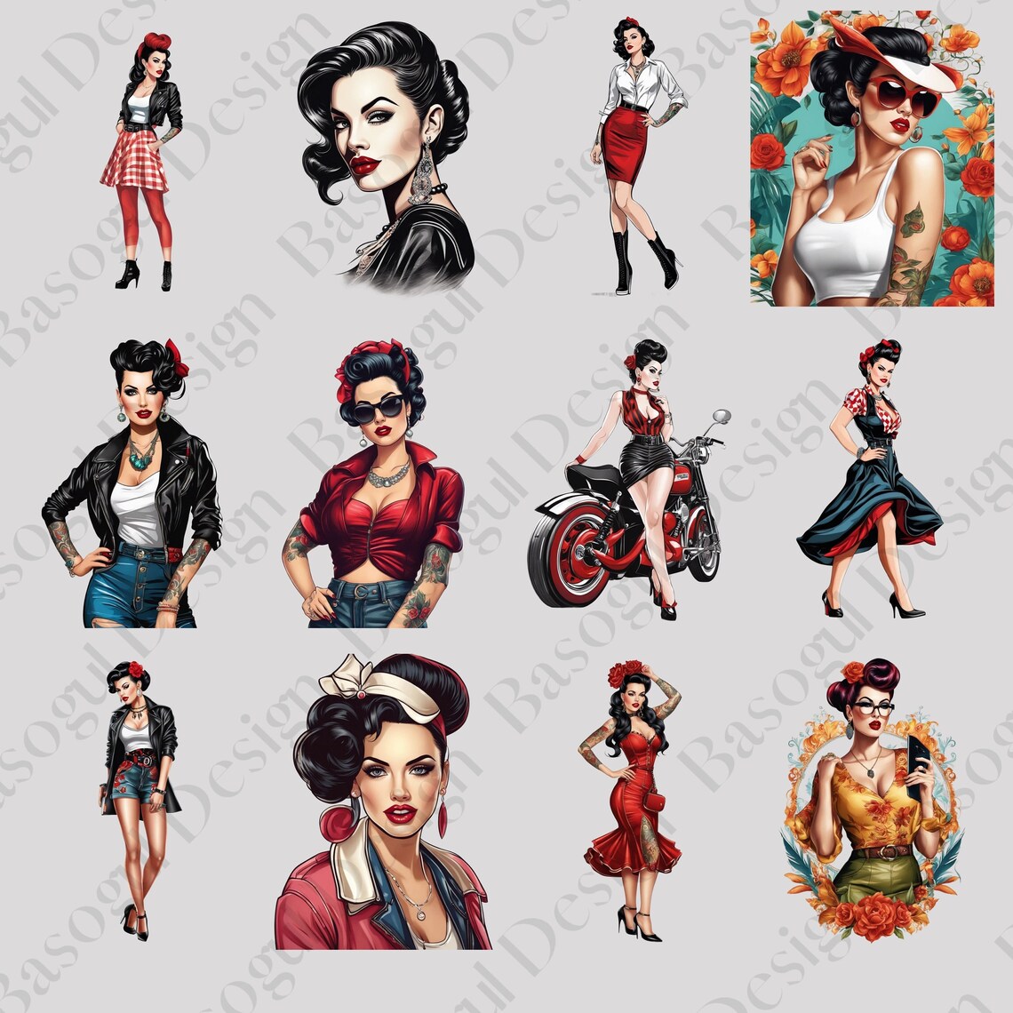 Retro Charm: Rockabilly Woman Clipart Png Vintage Pin-up Girl Clipart ...