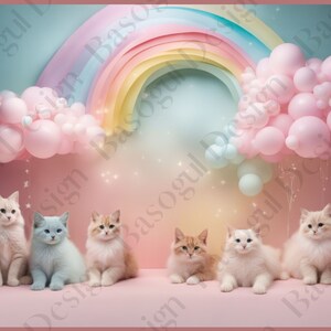 Kitten Birthday Party Digital Backdrop Kitty Background Photography ...