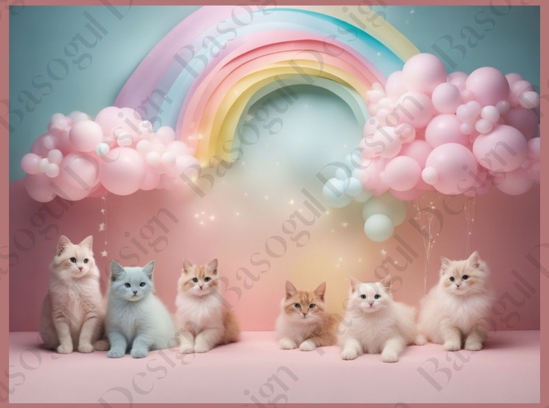Kitten Birthday Party Digital Backdrop Kitty Background Photography ...
