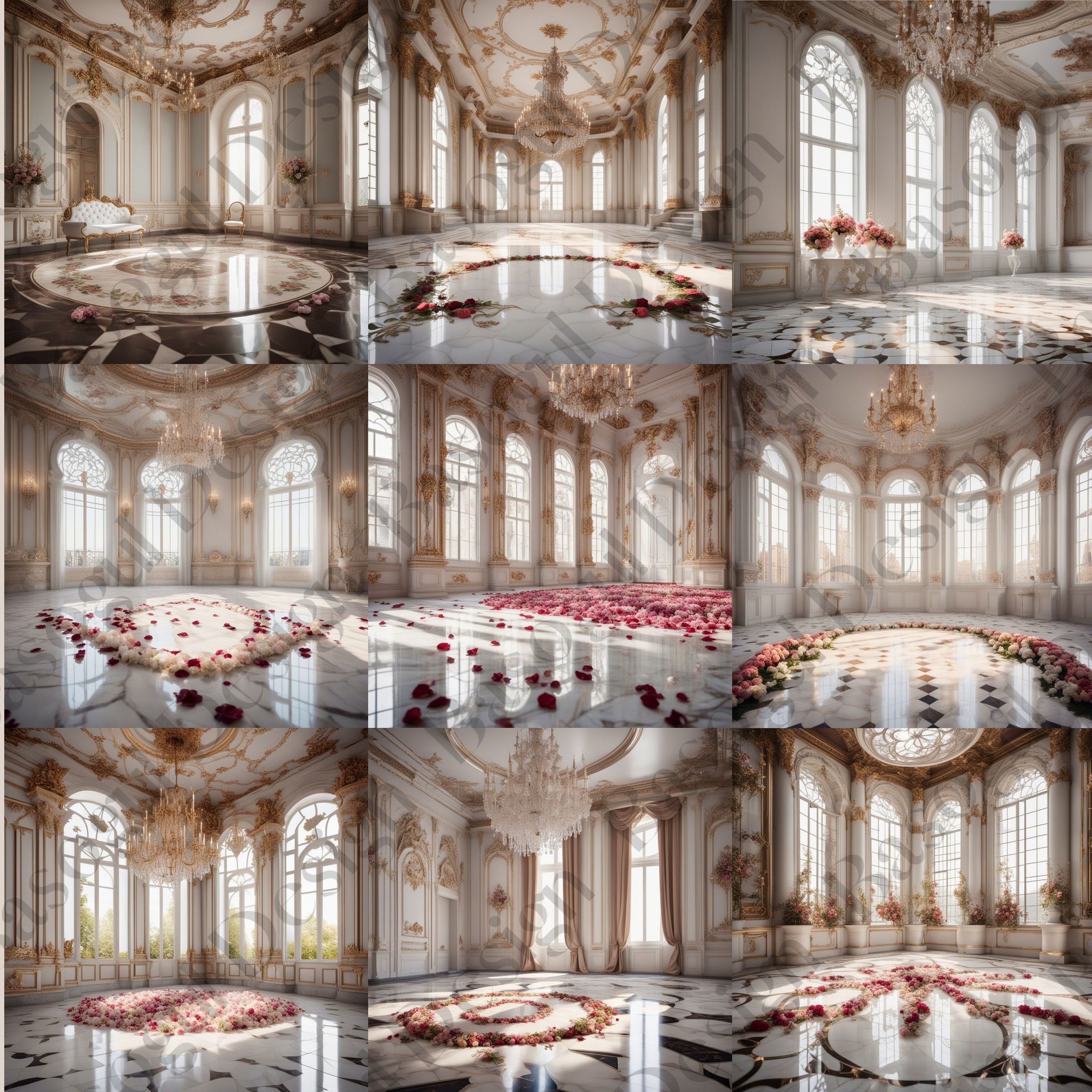 Floral Marble Palace Wedding Digital Backdrop Royal Palace Room ...