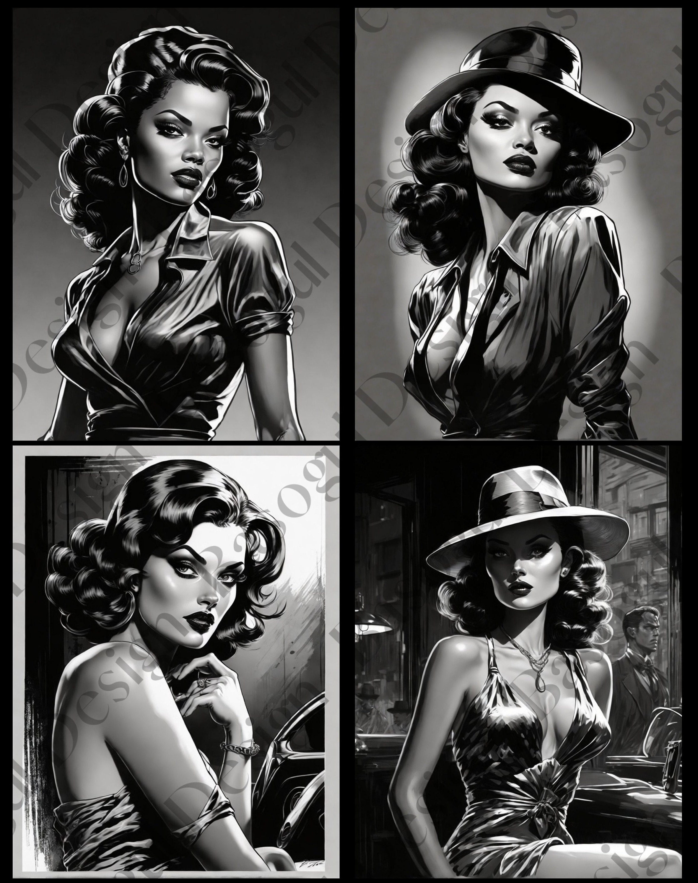 Femme Fatale Woman Clipart Film Noir Black And White Pin Up Beautiful
