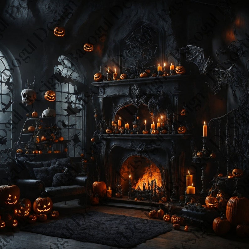 Fireplace Halloween Backdrop Party Decor Kids Toddler Child Photography ...