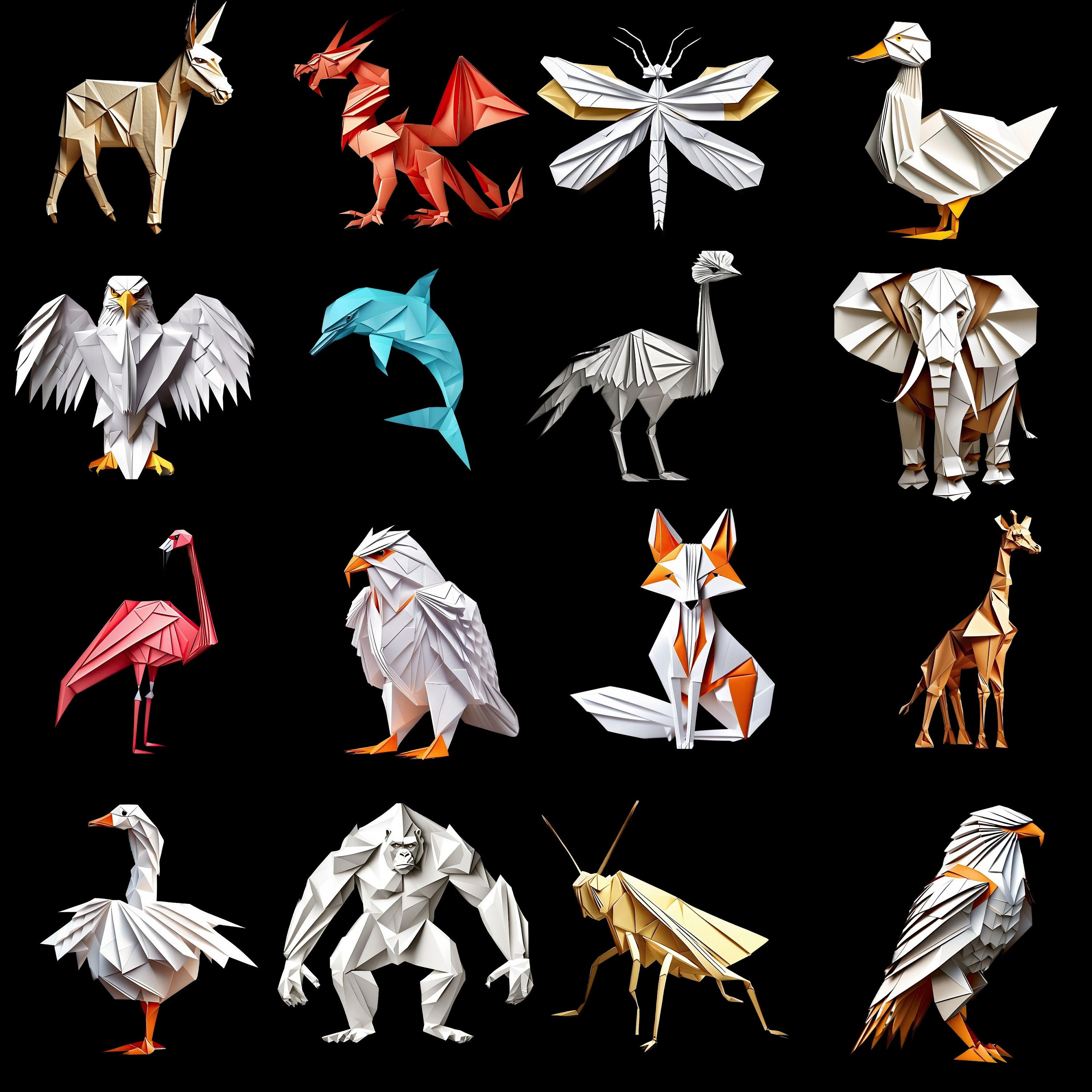 Origami Animals Clipart Png: animals Clipart - Etsy