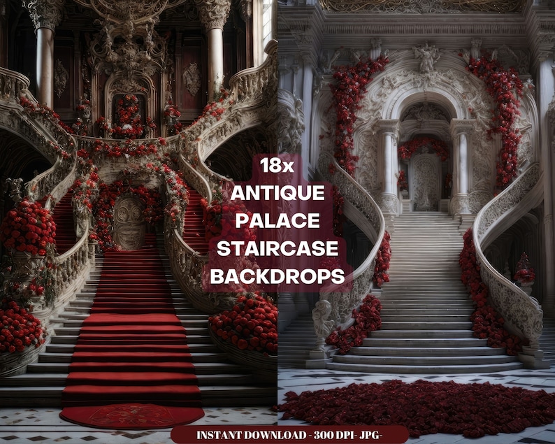 Wedding Maternity Backdrop Palace Staircase Digital Backdrop Floral ...